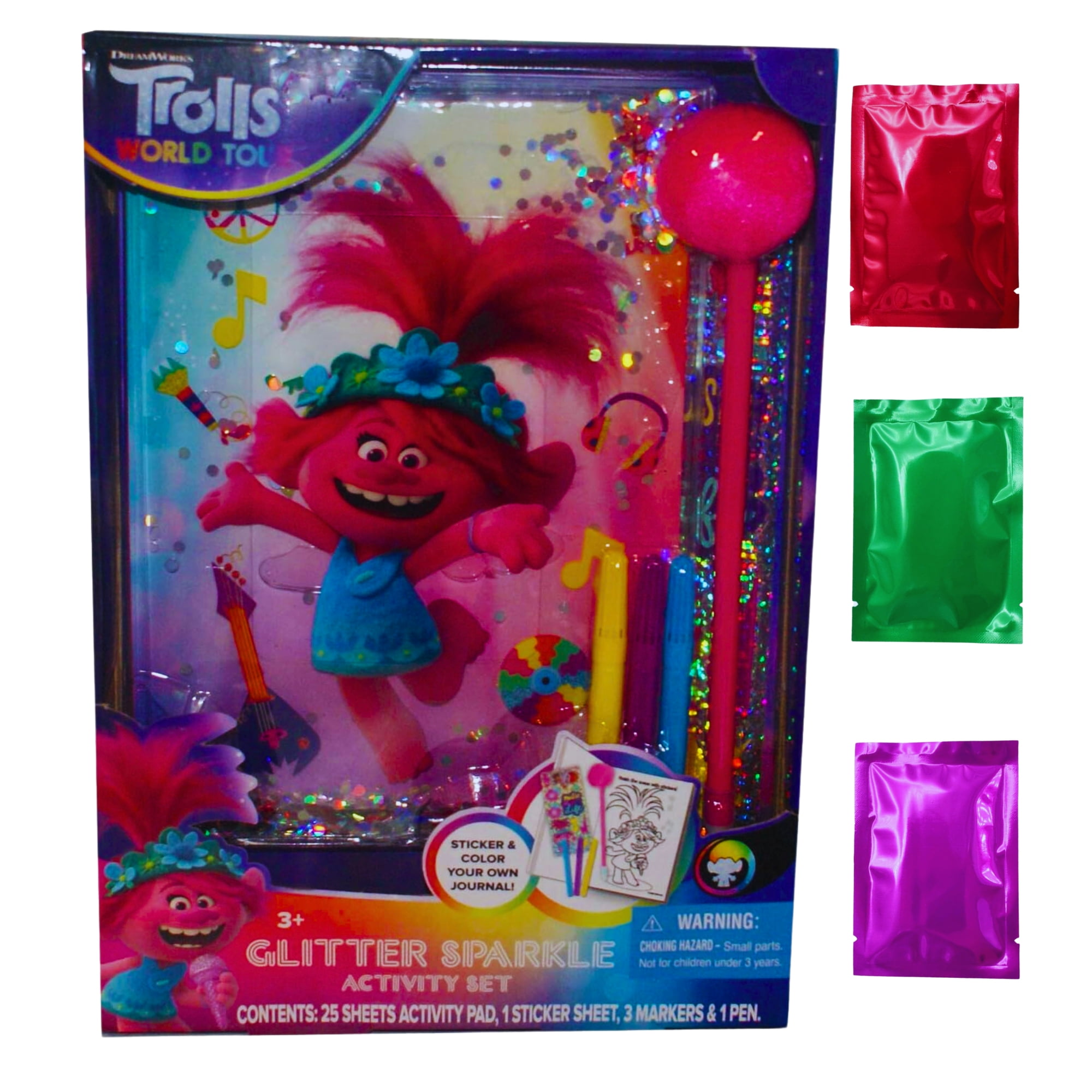 Trolls World Tour Glitter Sparkle Activity Set, Includes 25 Sheets 1 Sticker 3 Markers 1 Pen DIY ...
