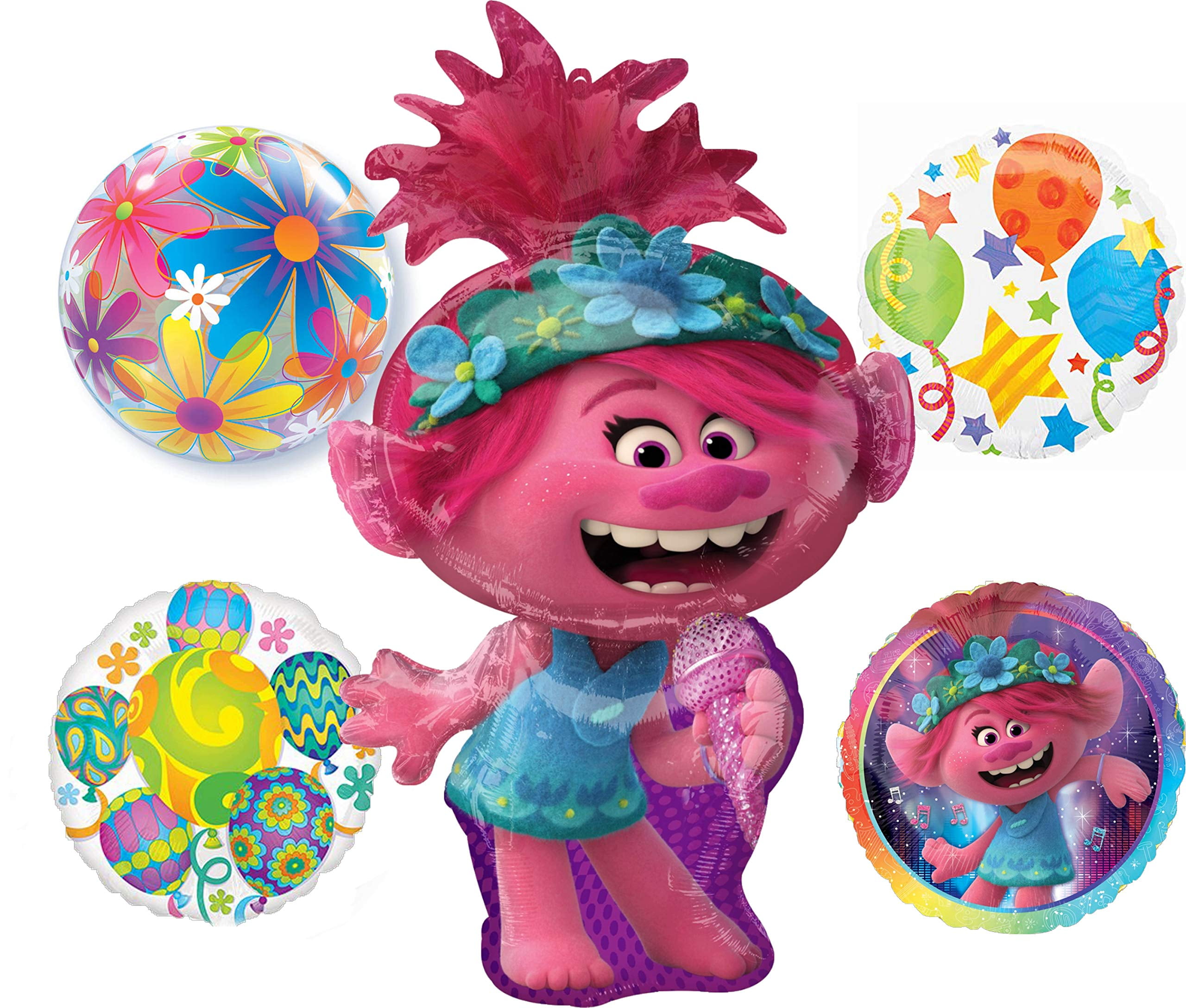 Trolls World Tour Party Supplies Jumbo Poppy Balloon Bouquet ...