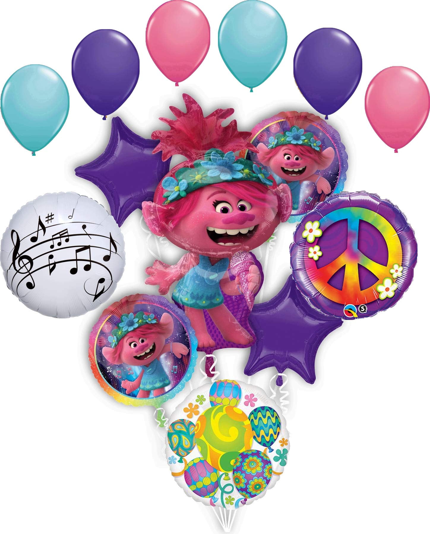 Trolls World Tour Party Supplies Poppy Saves Music Balloon Bouquet ...