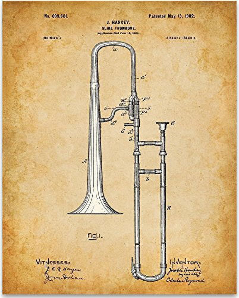Trombone Art Print - 11x14 Unframed Patent Print - Great Music Room ...
