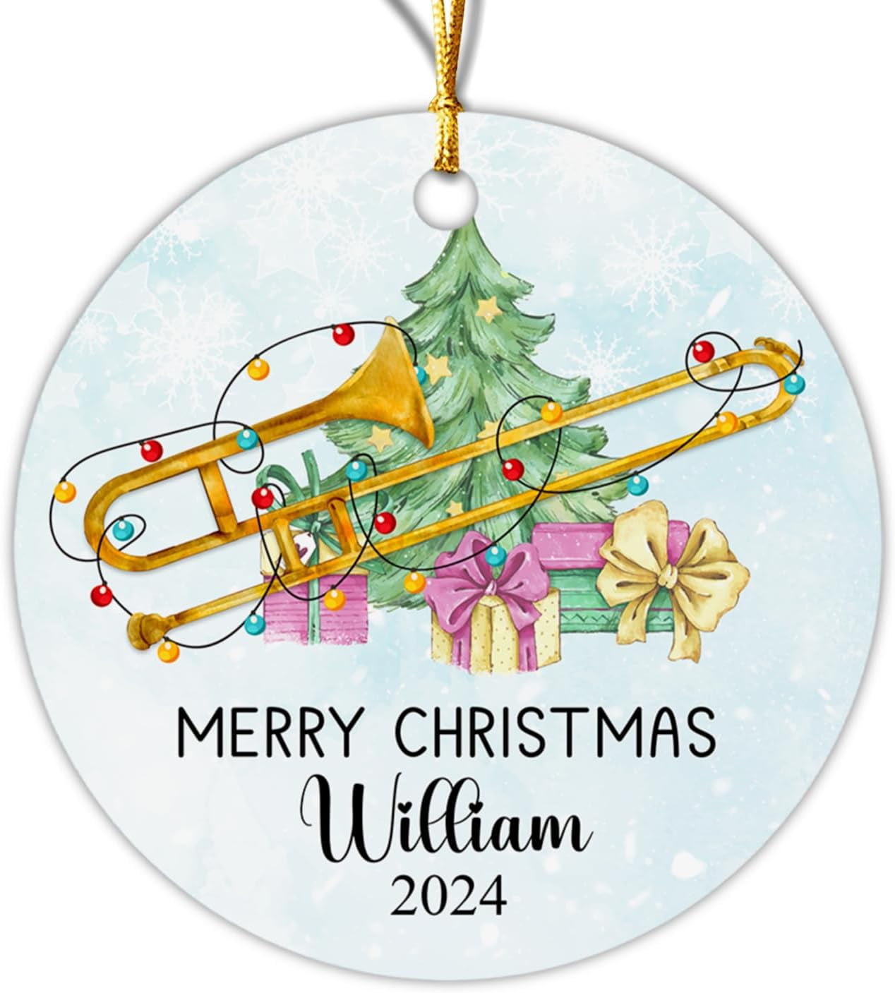 Trombone Christmas Ornament, Personalized Trombone Musical Instrument ...