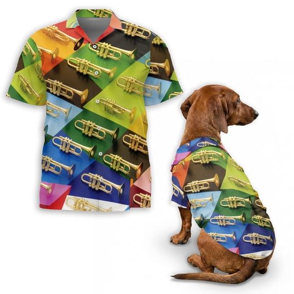 Trombone Music Hawaiian Shirt, Colorful Brass Instrument Pattern Button ...
