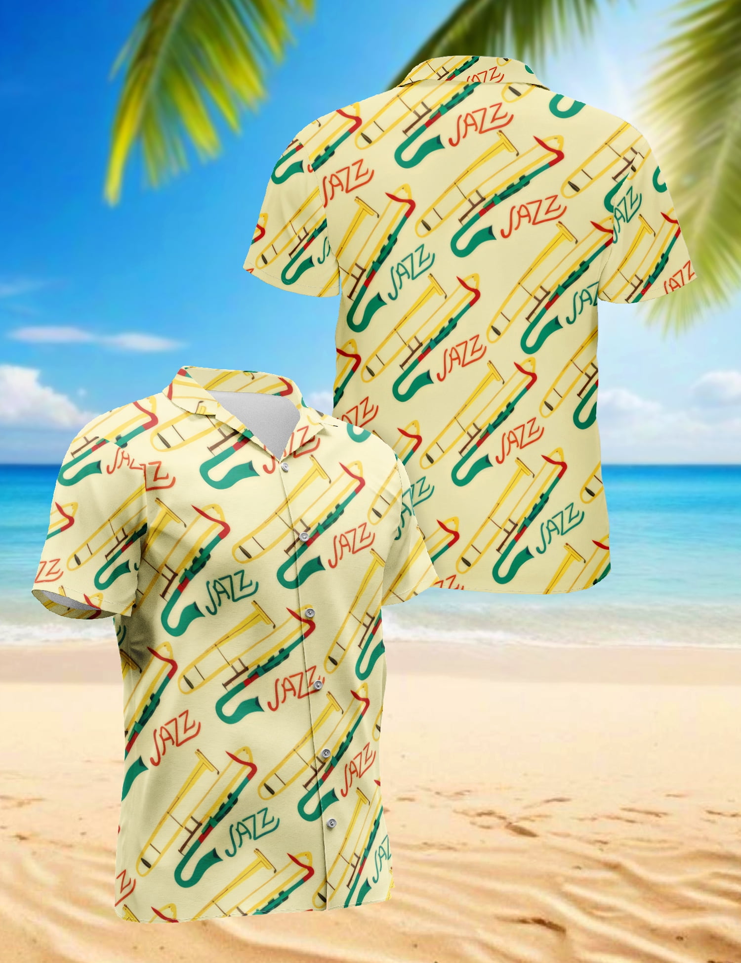 Trombone Pattern Hawaiian Shirt for Men, Button Down Summer Beach Short ...
