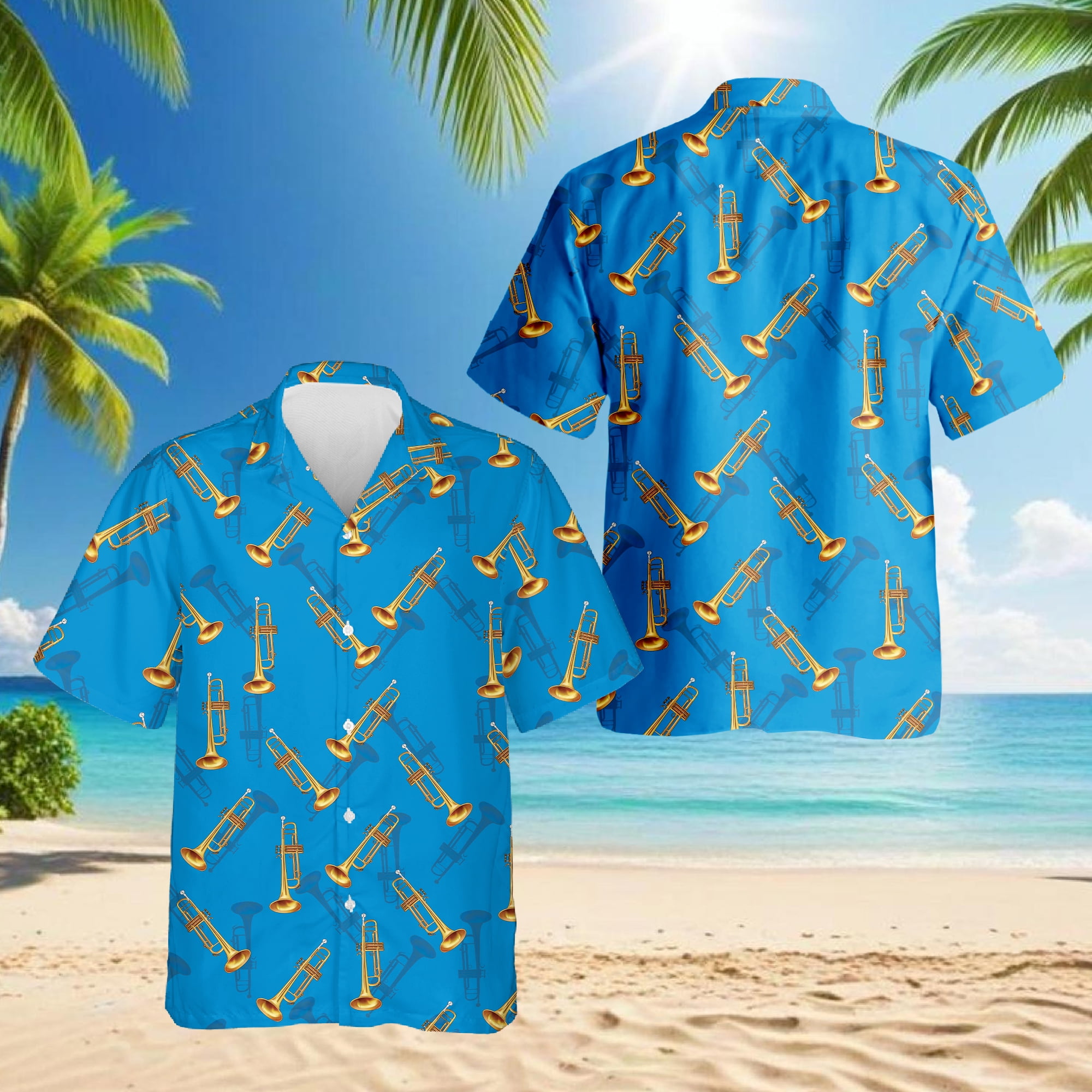 Trombone Pattern Hawaiian Shirt for Men, Musical Instruments Button ...