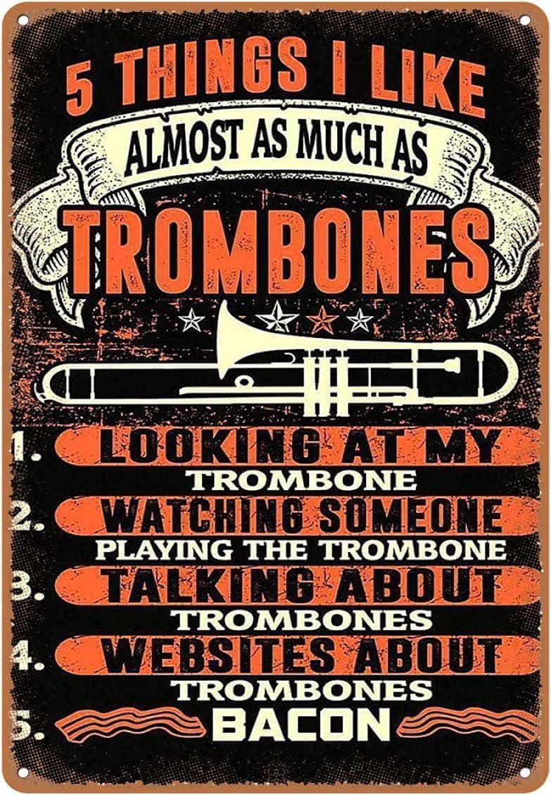 Trombone Vintage Metal Aluminum Tin Sign Door Signs Exterior Home Cave ...