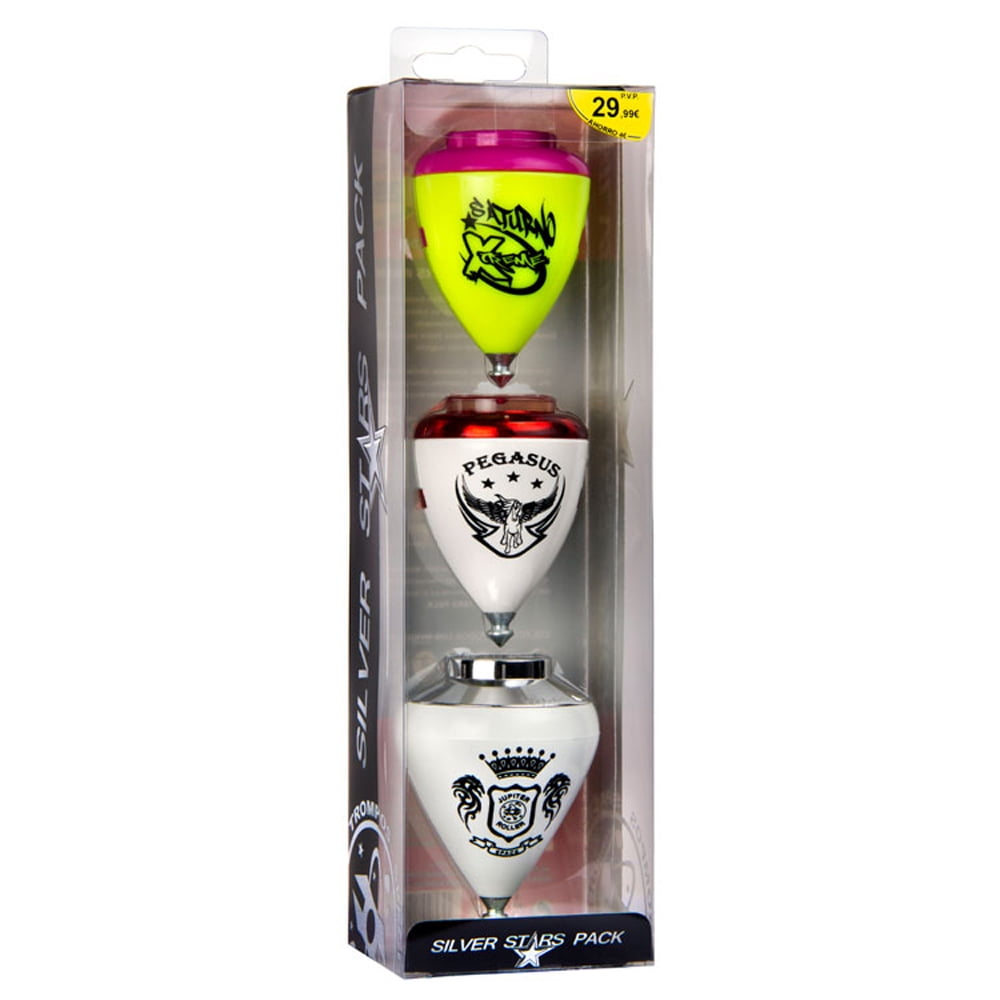 Kids Toy: Trompos Space - Silver Star Spin Top Gift Pack - 3 Fixed Tip ...