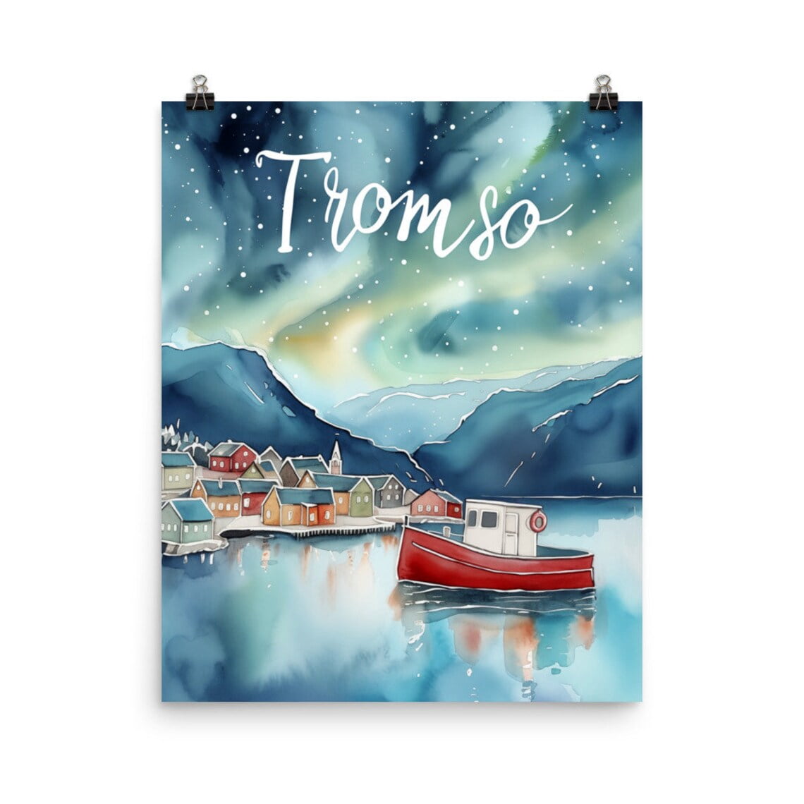 Tromso Norway Print, Northern Lights Coastal Wall Art, Scandinavian ...