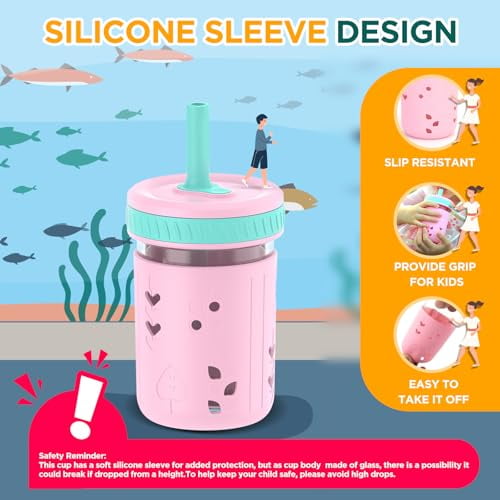Tronco 8 oz Glass Sippy Cup for Toddlers, Kids Mason Jar Smoothie Cup ...
