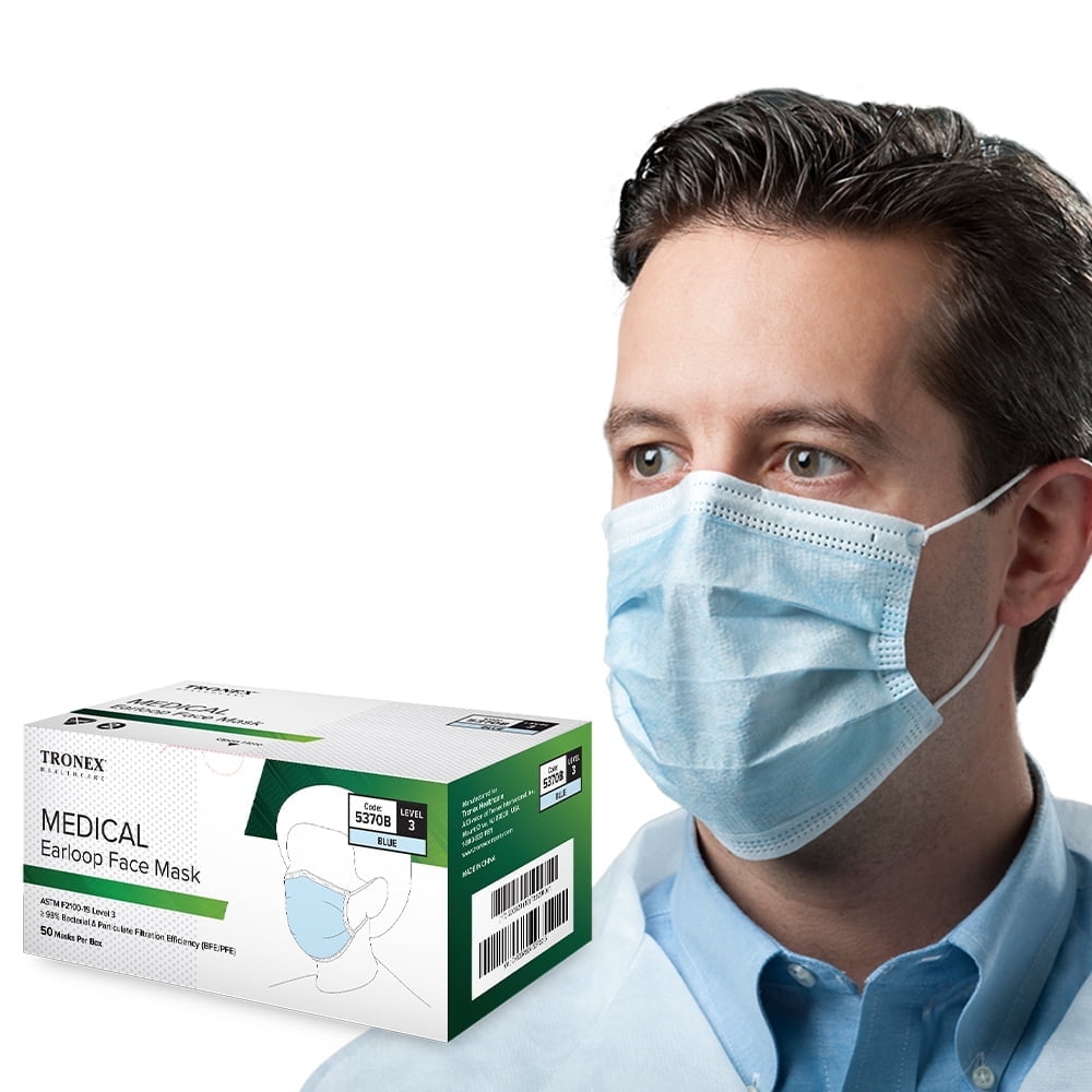 Tronex 5370B ASTM Level 3 Procedure Face Mask With Earloops, Blue ...