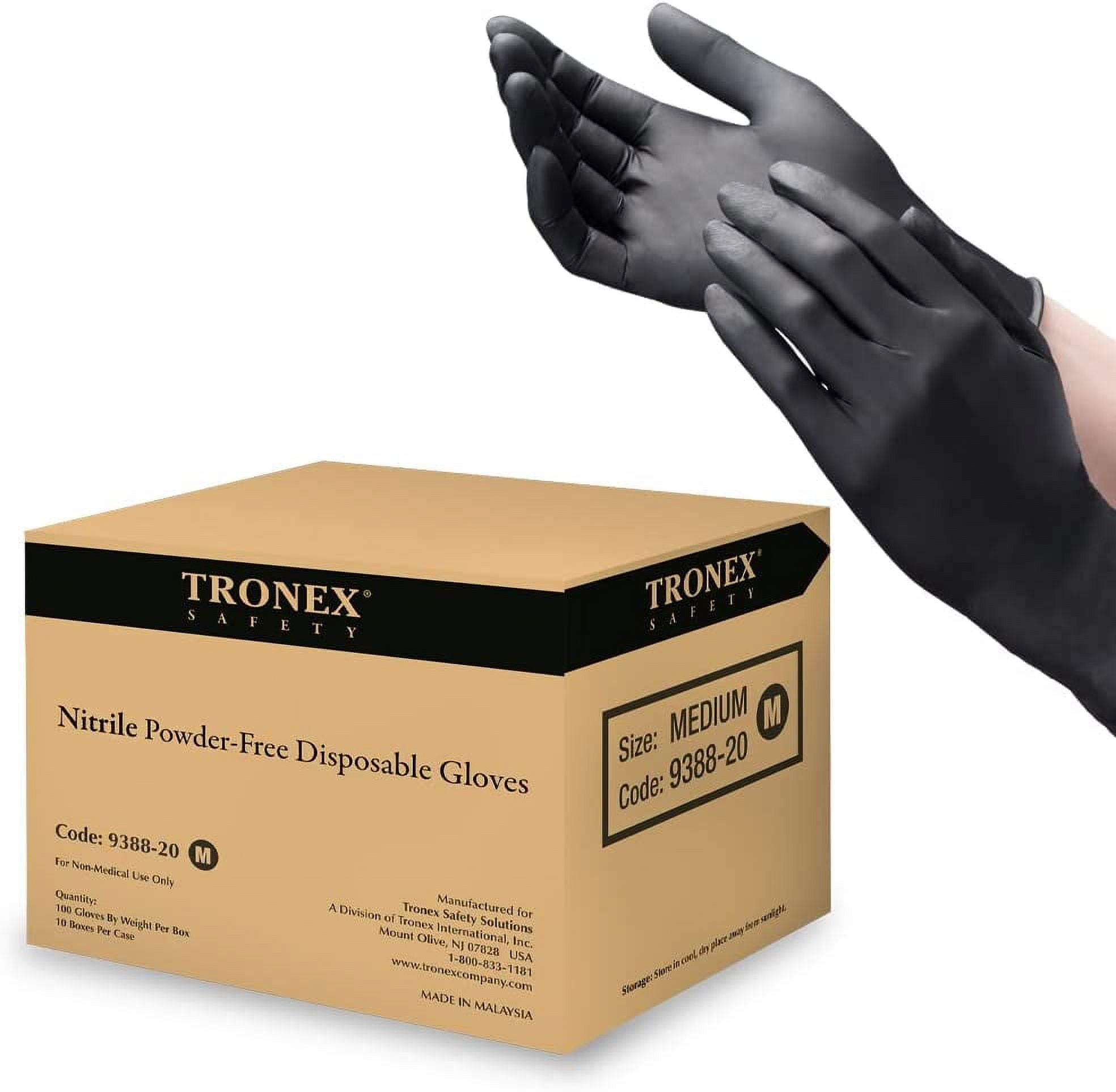 Tronex - Black Nitrile 4 Mil Powder-Free Fingertip Textured Disposable Gloves (Large) - Walmart.com