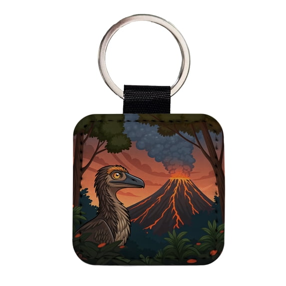 Troodon Volcano Dinosaur Faux Leather Square Keychain - Walmart.com