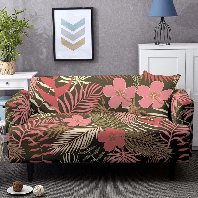 Tropcial Leaves Print Sofa Cover All-cover 1/2/3/4 Seater Elastic ...
