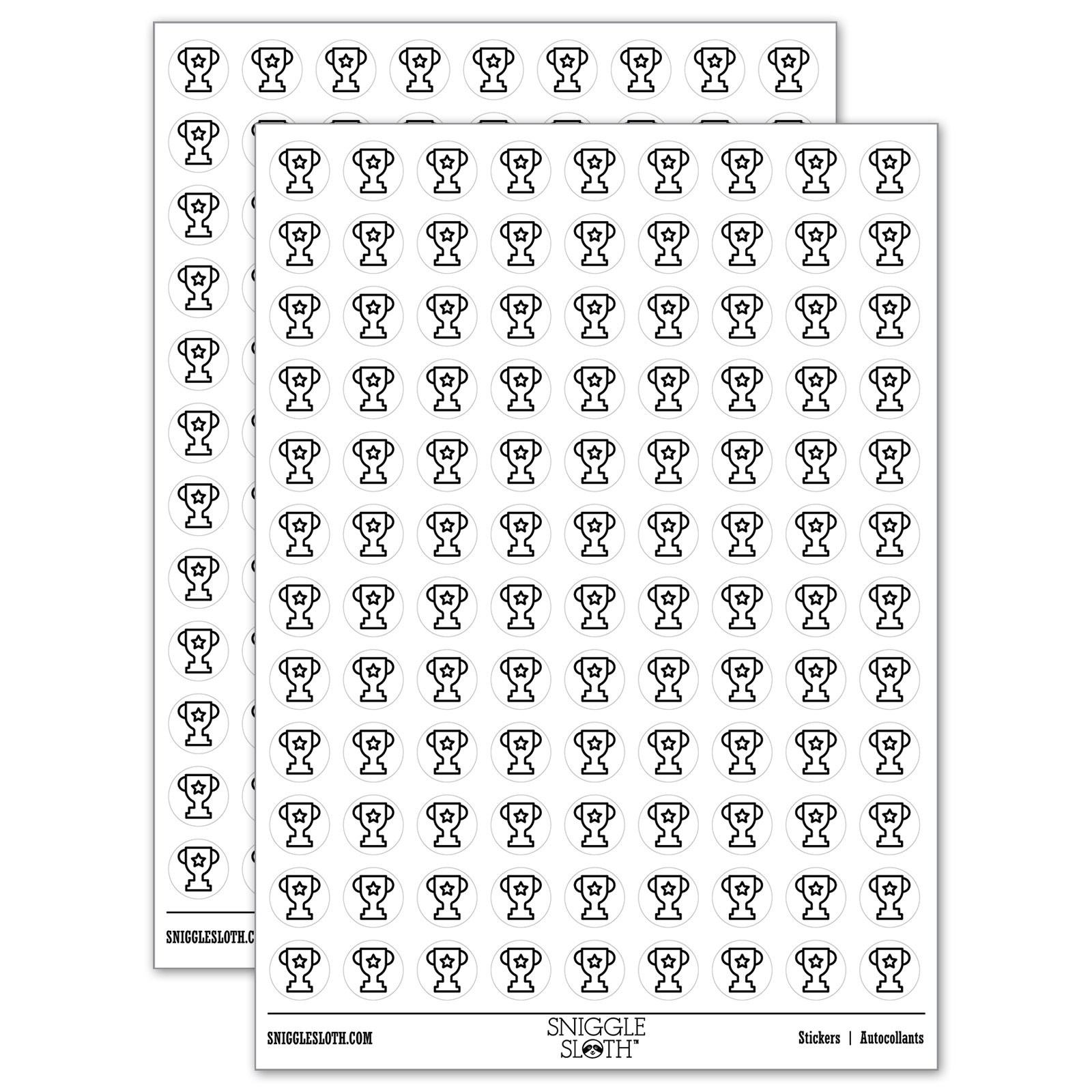 Trophy Award Outline with Star 200+ Round Stickers - White - Gloss ...