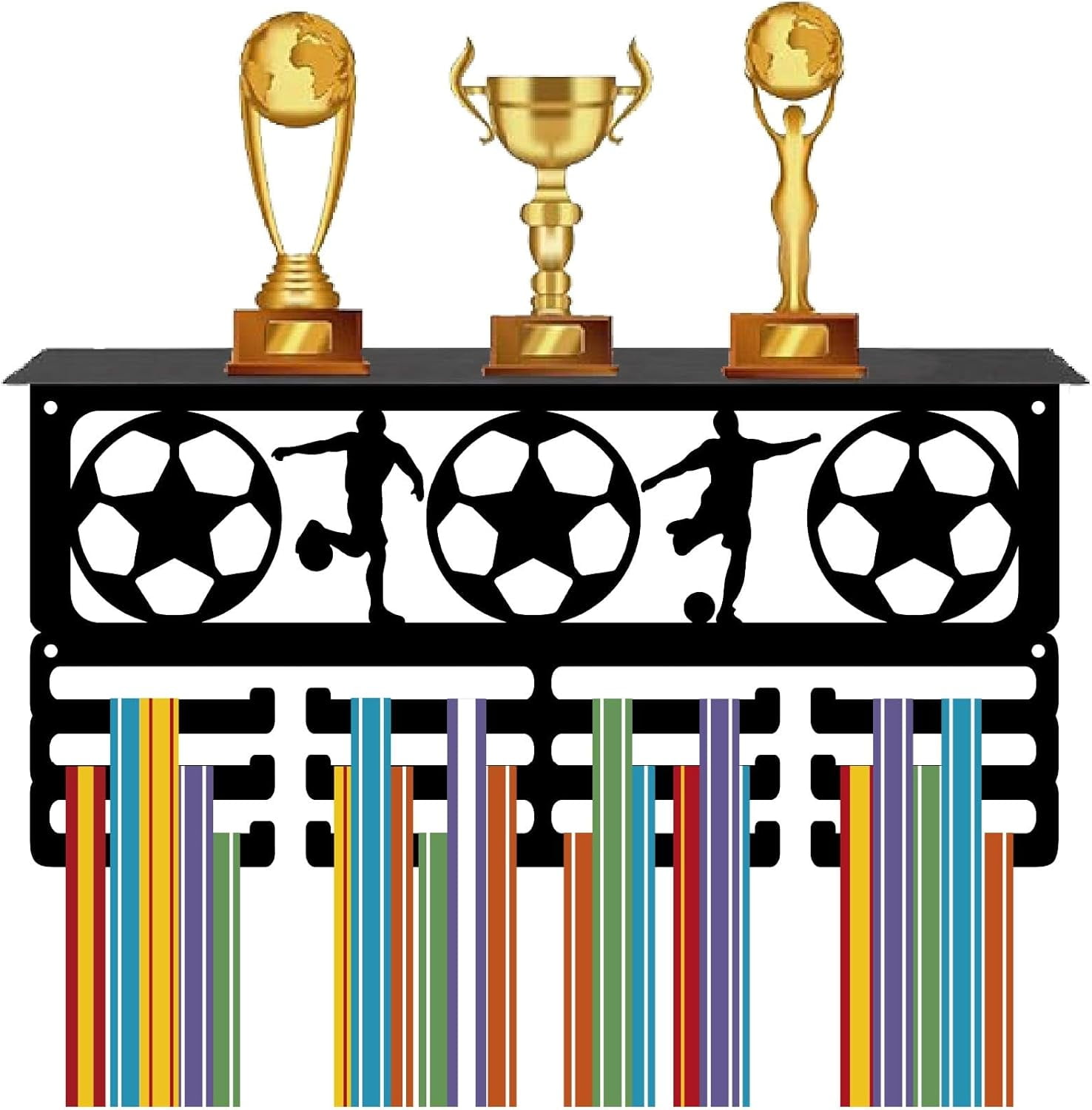 Trophy and Medal Display Shelf Football Medal Holder with 12 Hooks ...