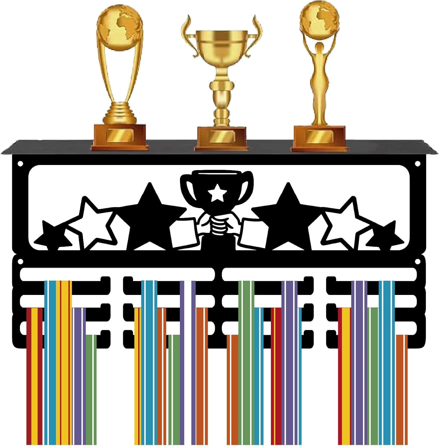 Trophy Medal Holder Award Shelf Display with 12 Hooks Star Metal Medal ...