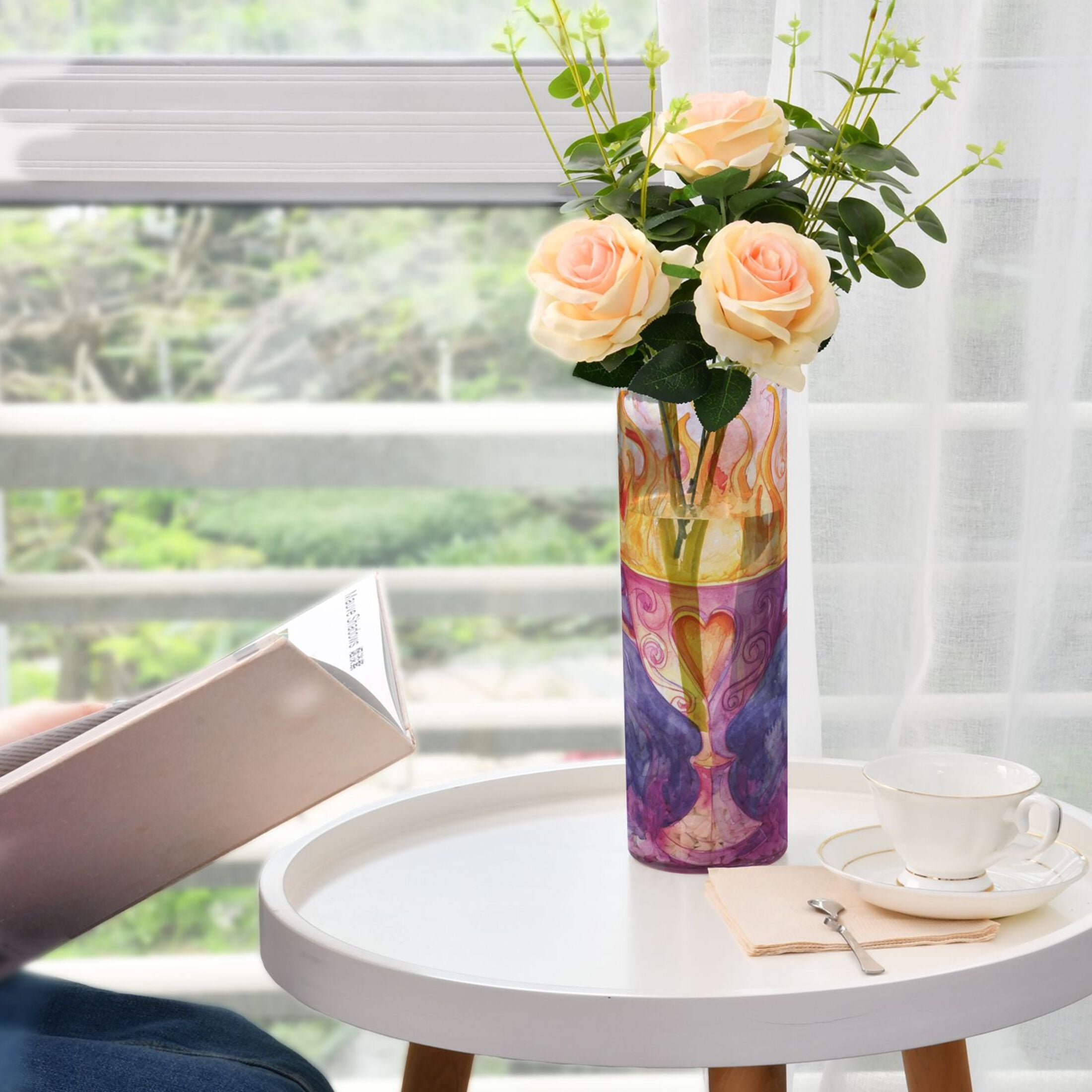 Trophy with Fire Flower Vase 11.8x3.9 inch Vases Clear Non Breakable Plastic for Modern Home ...