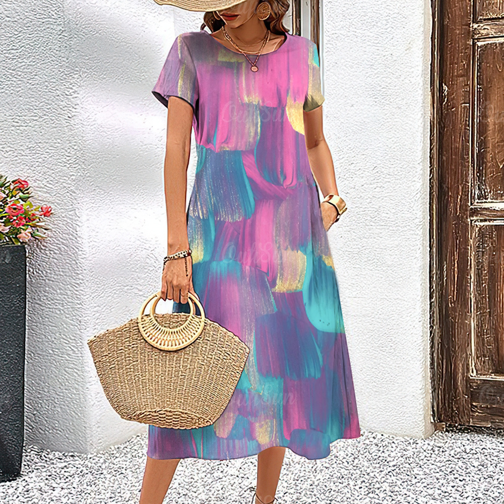 Tropi Square Neck Dress Sweet Summer Dress Women Elegant Halter Print ...