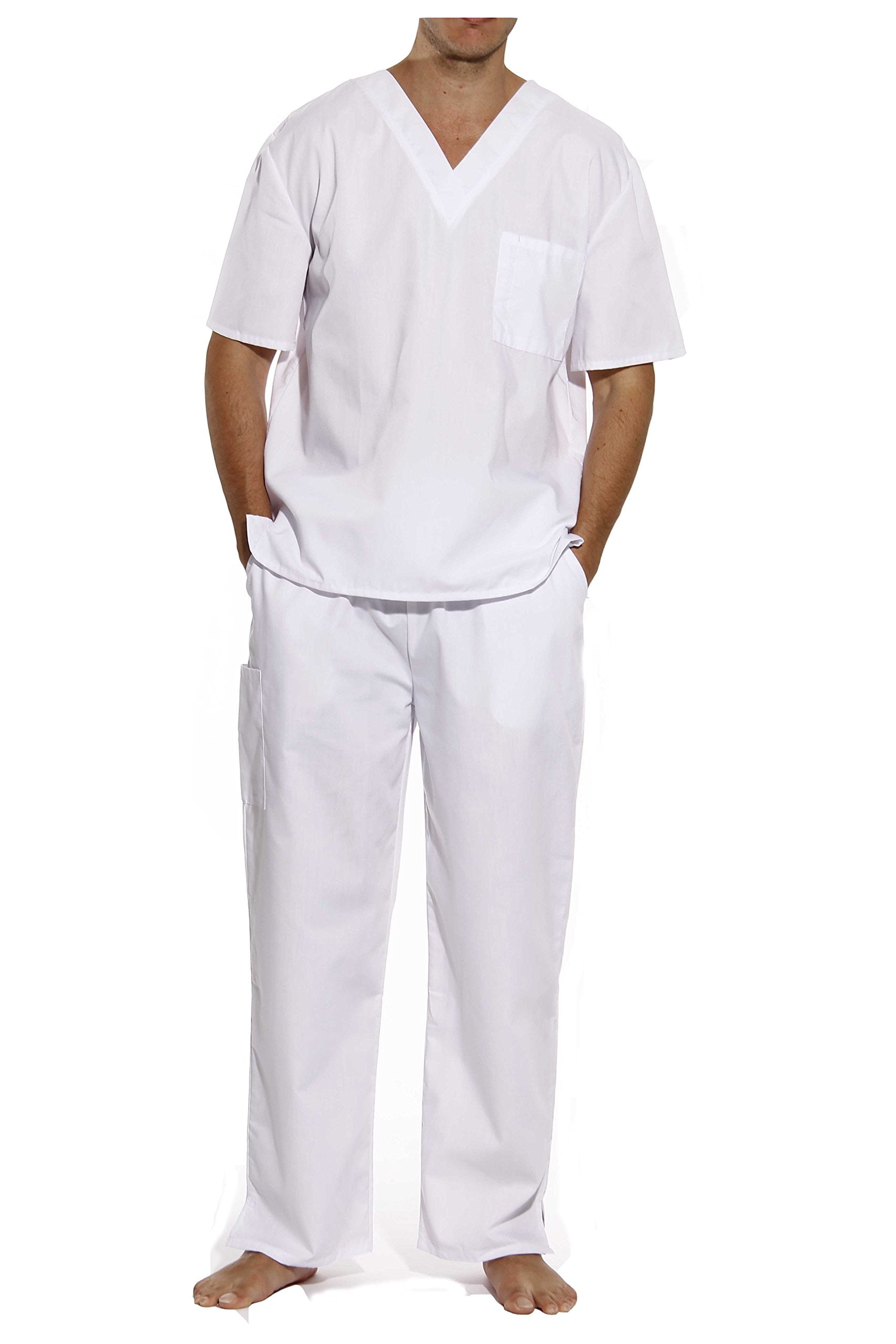 Tropi Unisex Scrub Sets Medical Scrubs Mens Scrubs (White, Small ...