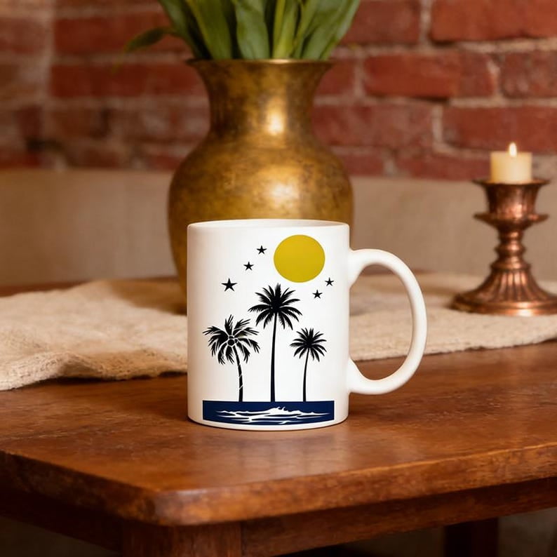 TropiC1Al Palm Tree SunS1et,Sunrise Ceramic Mug,Coastal Night & Day ...