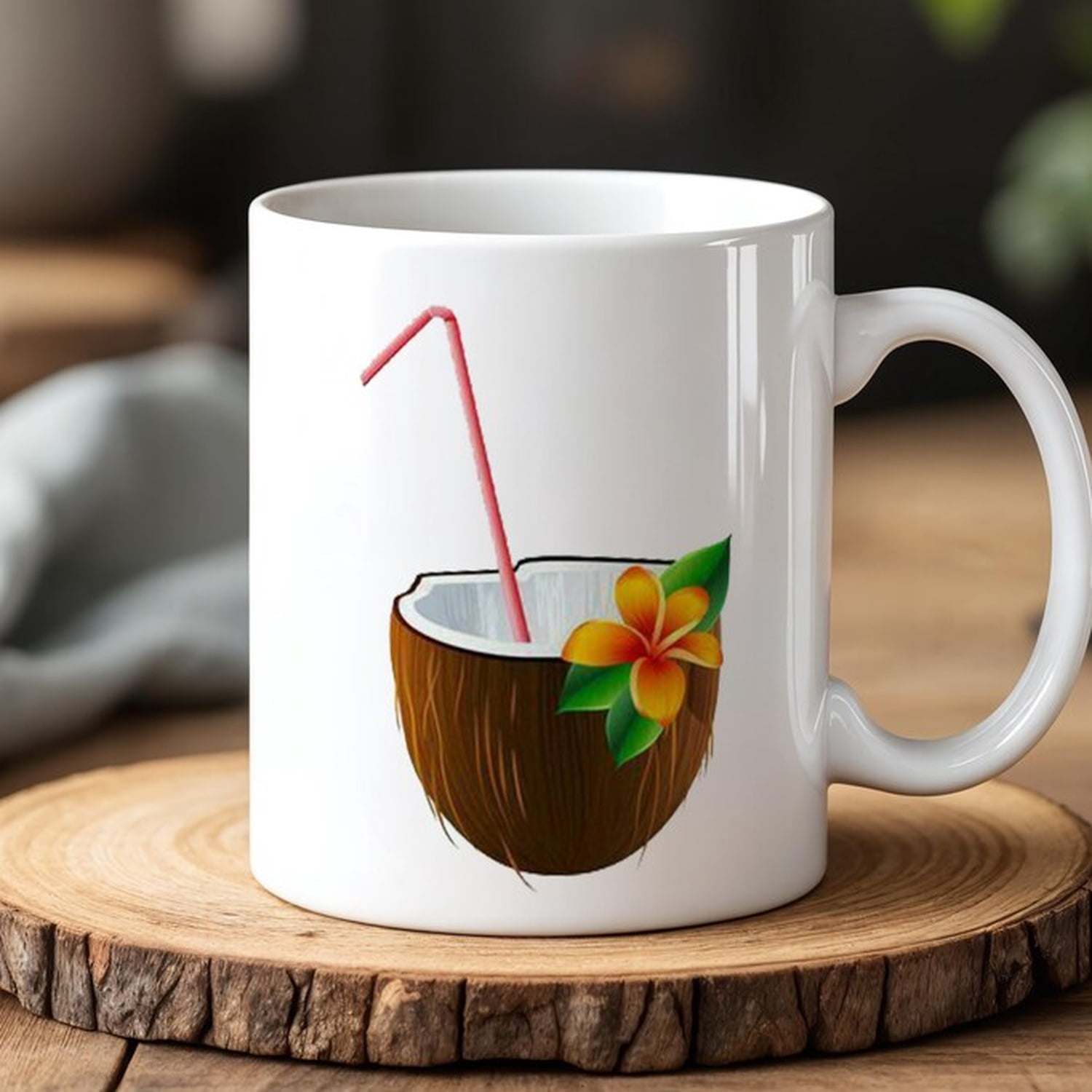 TropiC1Al onut Drink 330ml Mug Summer Beach Coffee Cup with Hibiscus ...