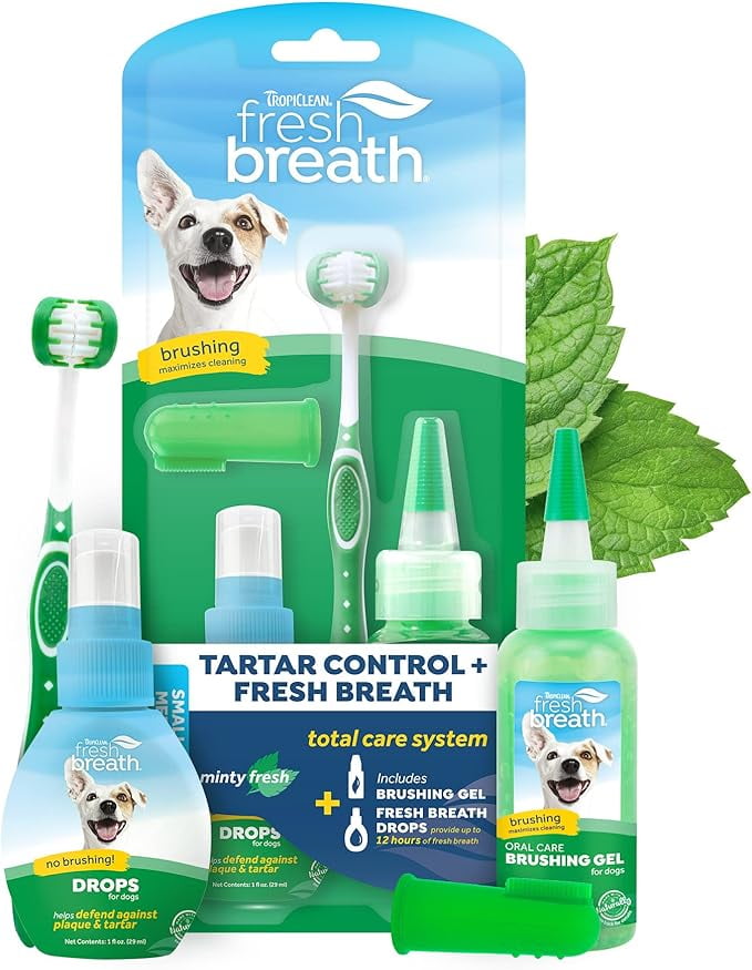 TropiClean Fresh Breath Dog Oral Care Kit | Total Care System for ...
