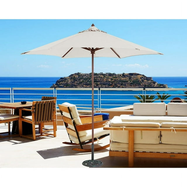 TropiShade 9 ft Teak Finish Light Wood Market Umbrella with Canvas ...