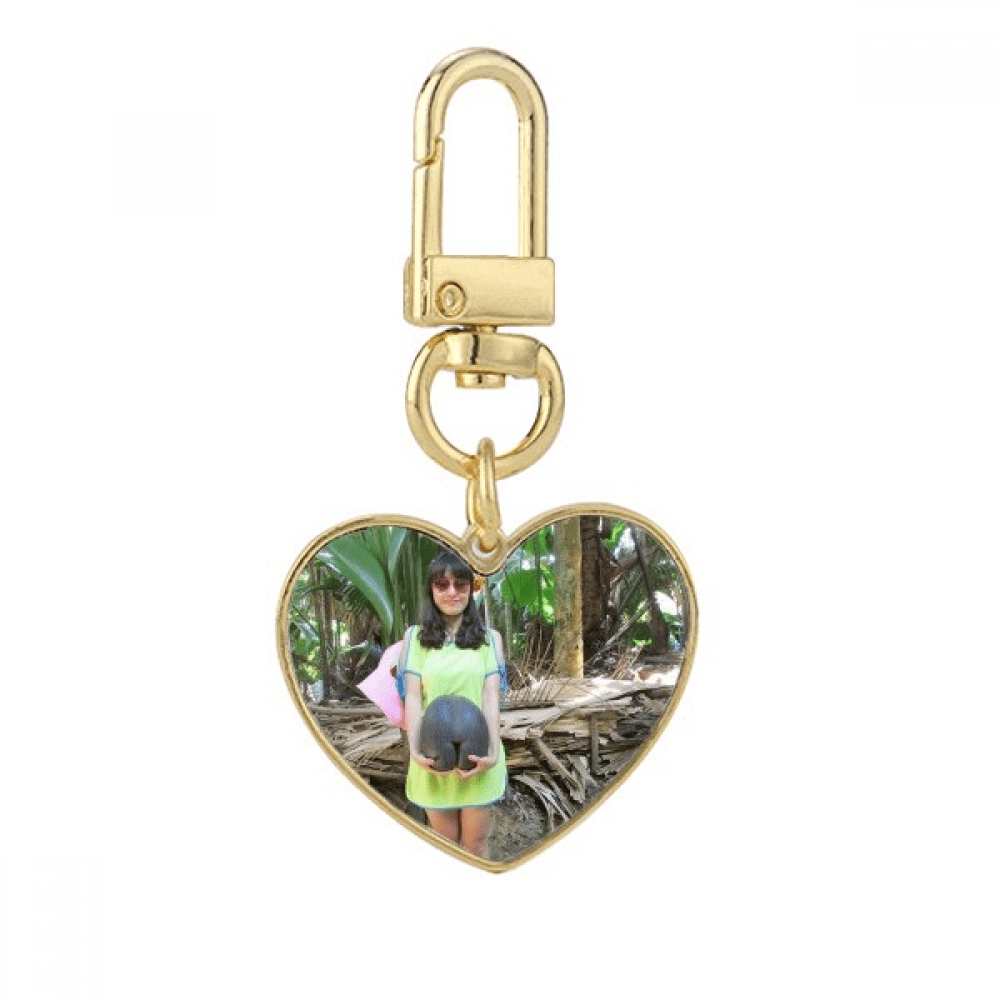 Tropic Coconut Tree Ellie Yao Beautiflu Girl Gold Heart Keychain Metal ...