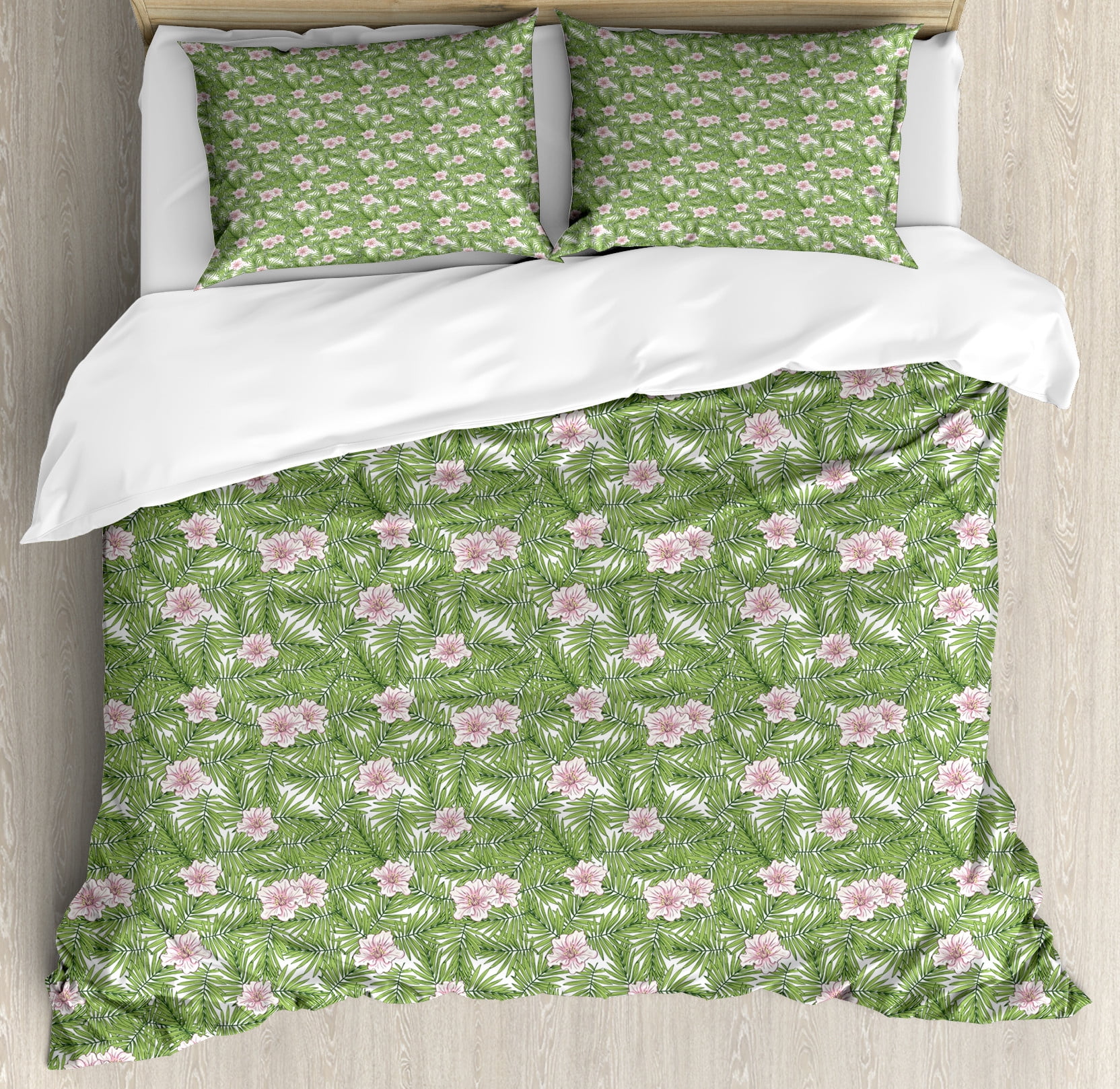 Tropic Duvet Cover Set, Aloha Foliage Botanical Art with Flowers on ...