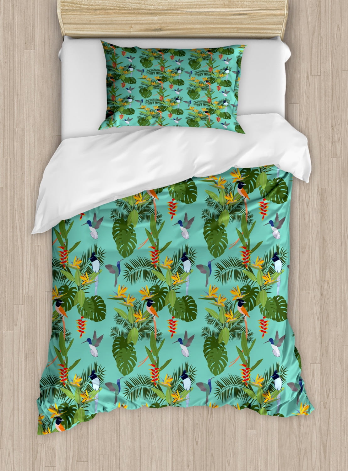 Tropic Duvet Cover Set Twin Size, Hawaiian Theme Tropical Plants and ...
