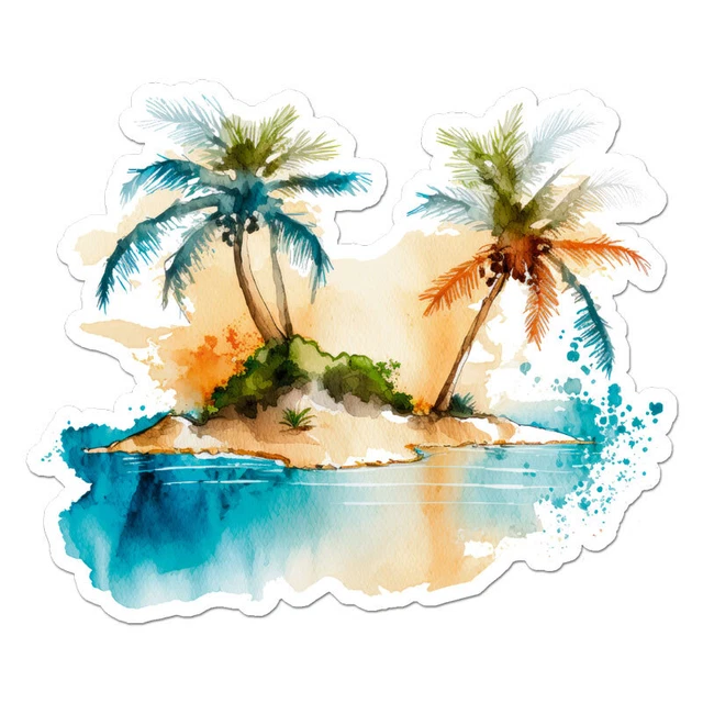 Tropic Island Palm Trees Sticker Indoor Outdoor Phone Decal Water ...