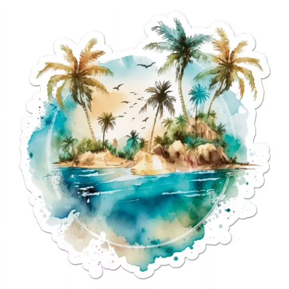 Tropic Island Palm Trees Sticker Indoor Outdoor Phone Decal Water ...
