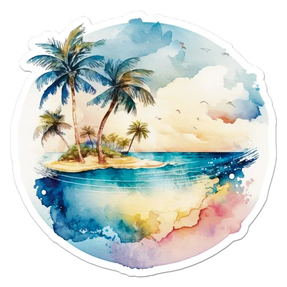 Tropic Island Palm Trees Sticker Indoor Outdoor Phone Decal Water ...