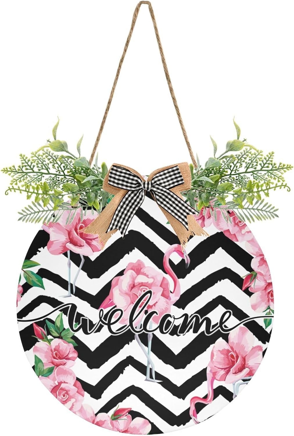 Tropic Pink Flamingo Welcome Sign Farmhouse Front Porch Door Hanging ...