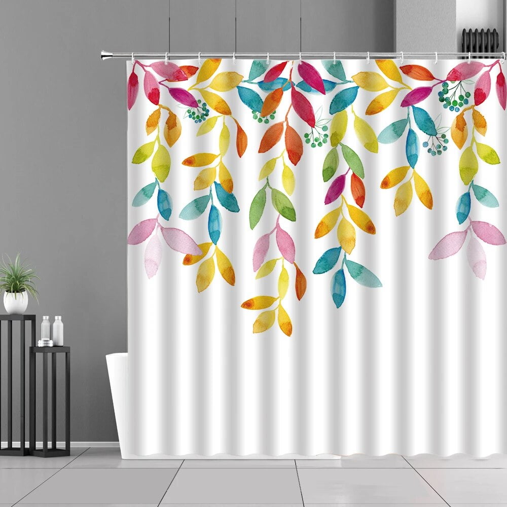 Tropic Plant Leaf Floral Shower Curtains Green Leaves Flower Spring ...