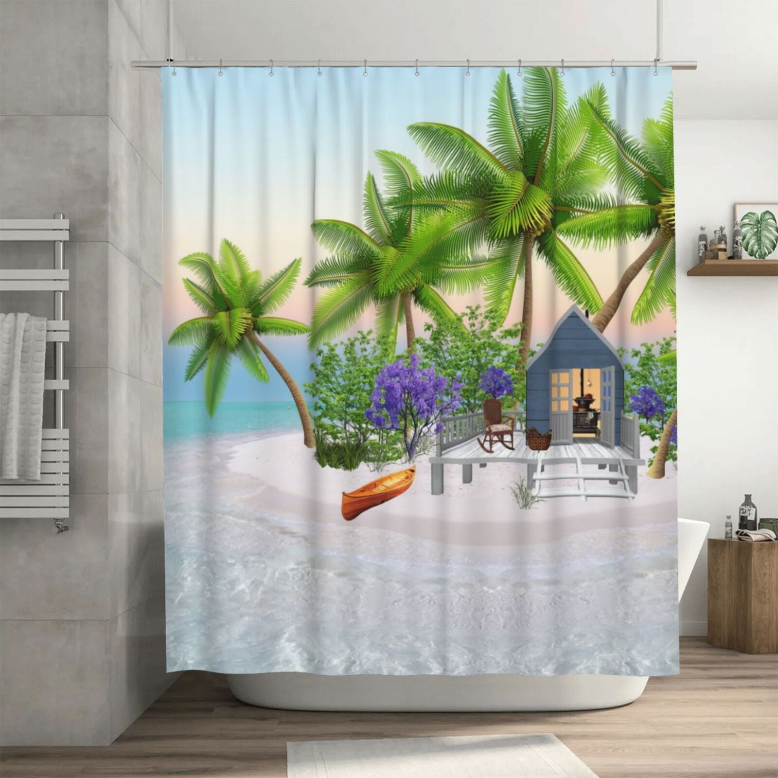 Tropic Sand Pattern Shower Curtain, Seaside Trees Waterproof Bath ...