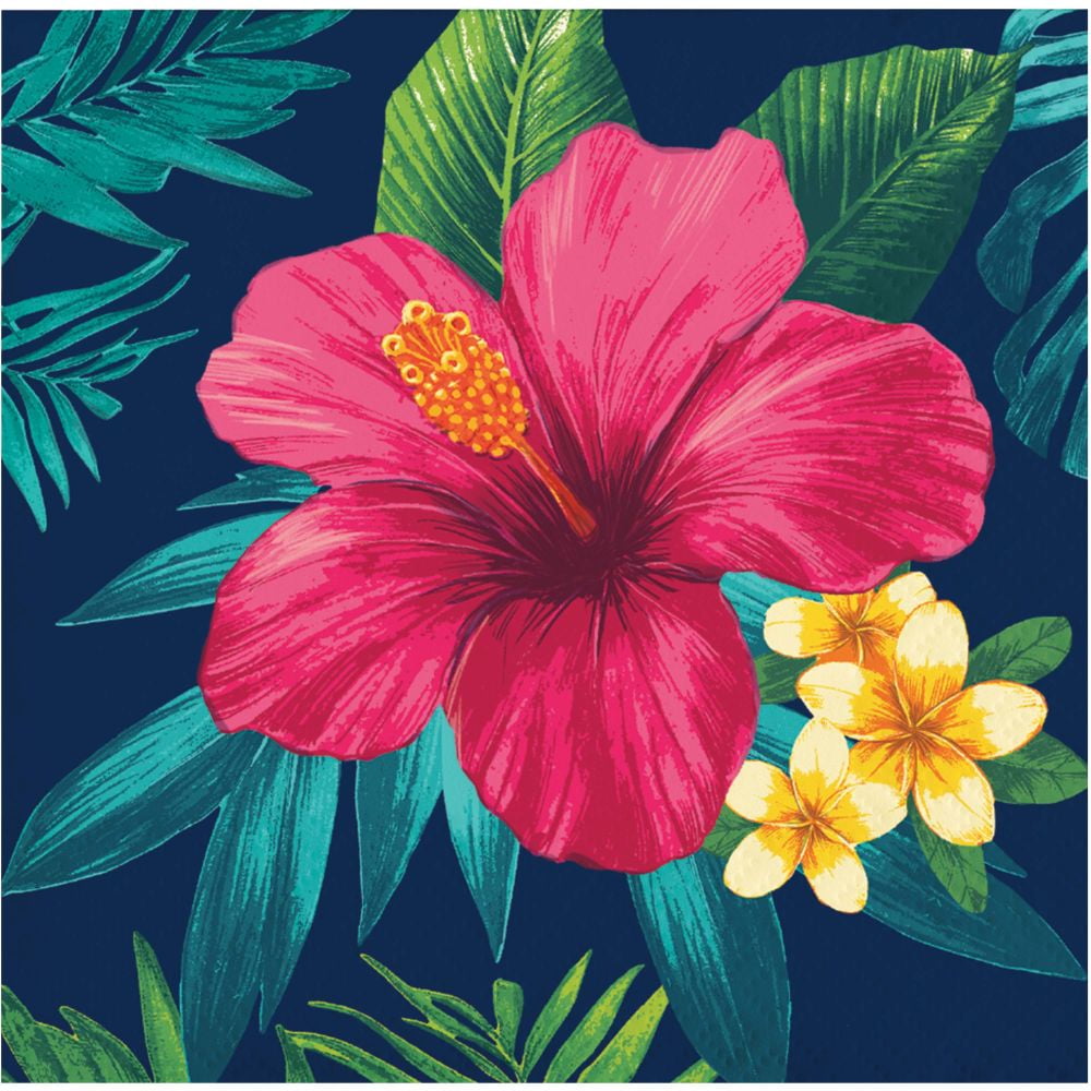 Tropical Flowers Hawaiian Party 5" Paper Beverage Napkins 16ct ...