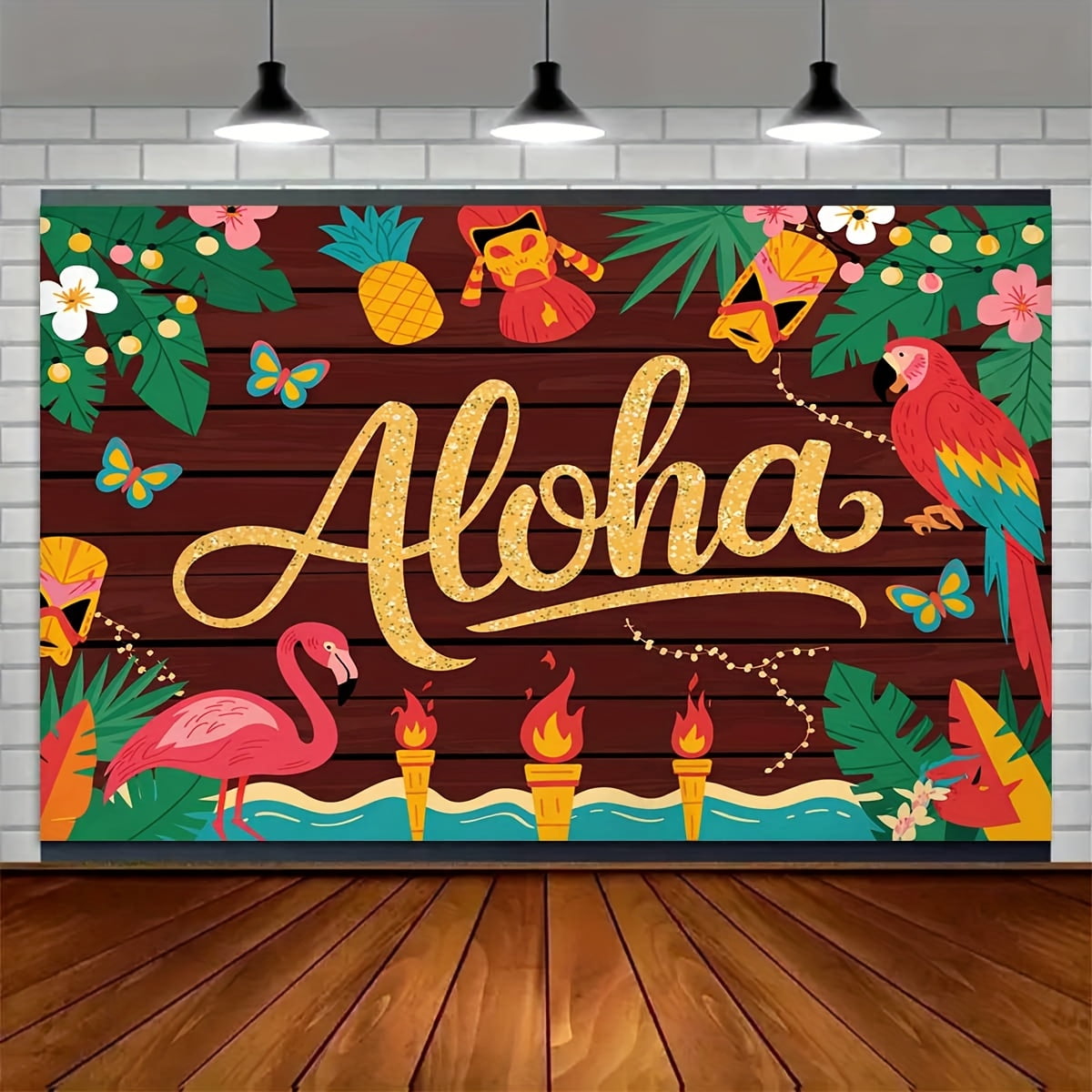 Tropical Aloha Backdrop Palm Trees Flamingos Luau Hawaiian Photography Background Tropical ...