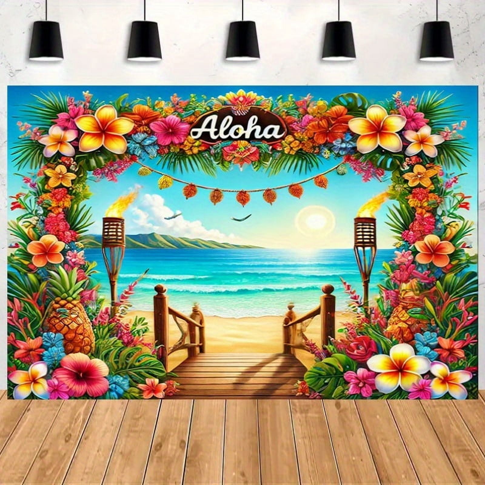 Tropical Aloha Beach Scene Backdrop Hawaiian Luau Party Decorations ...