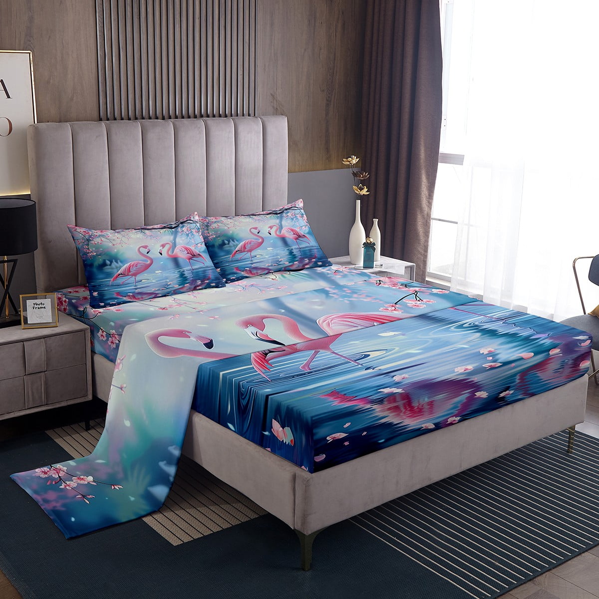 Tropical Animal Bedding Sheets King Pink Floral Flamingo Sheet Set ...