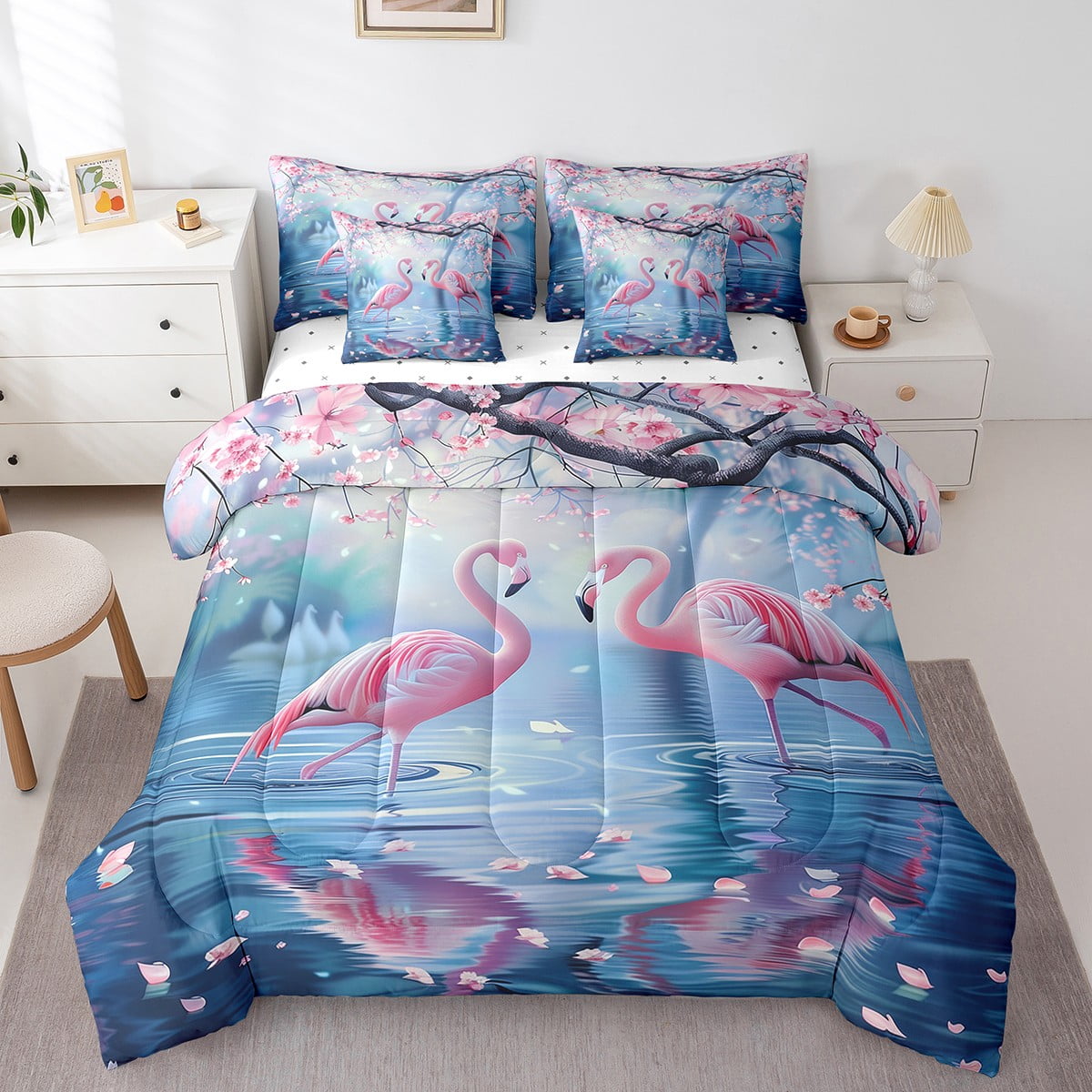 Tropical Animal Full Bed In A Bag 7 Piece Pink Floral Flamingo Bedding ...