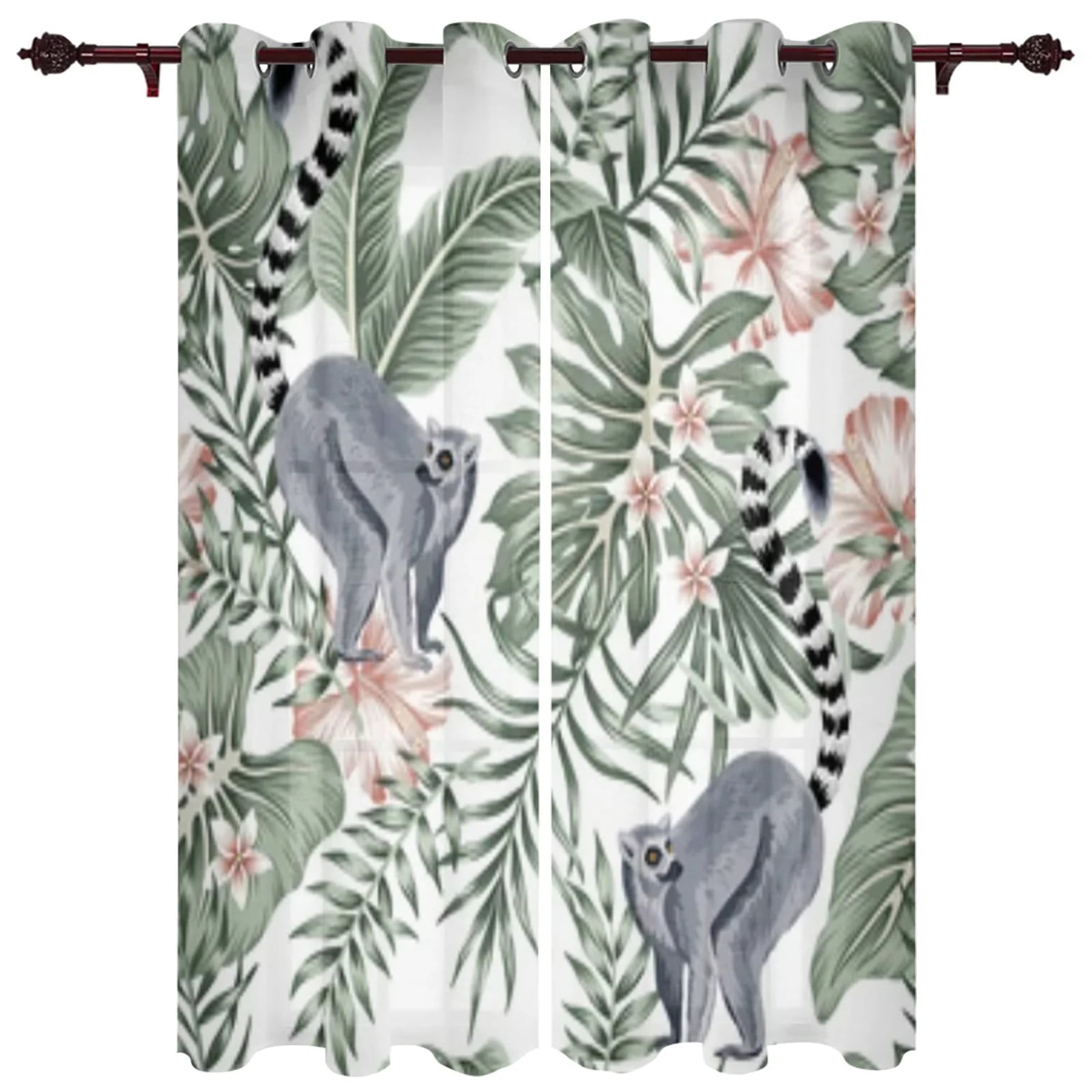 Tropical Animal Monkey Palm Leaves Window Curtains For Living Room ...