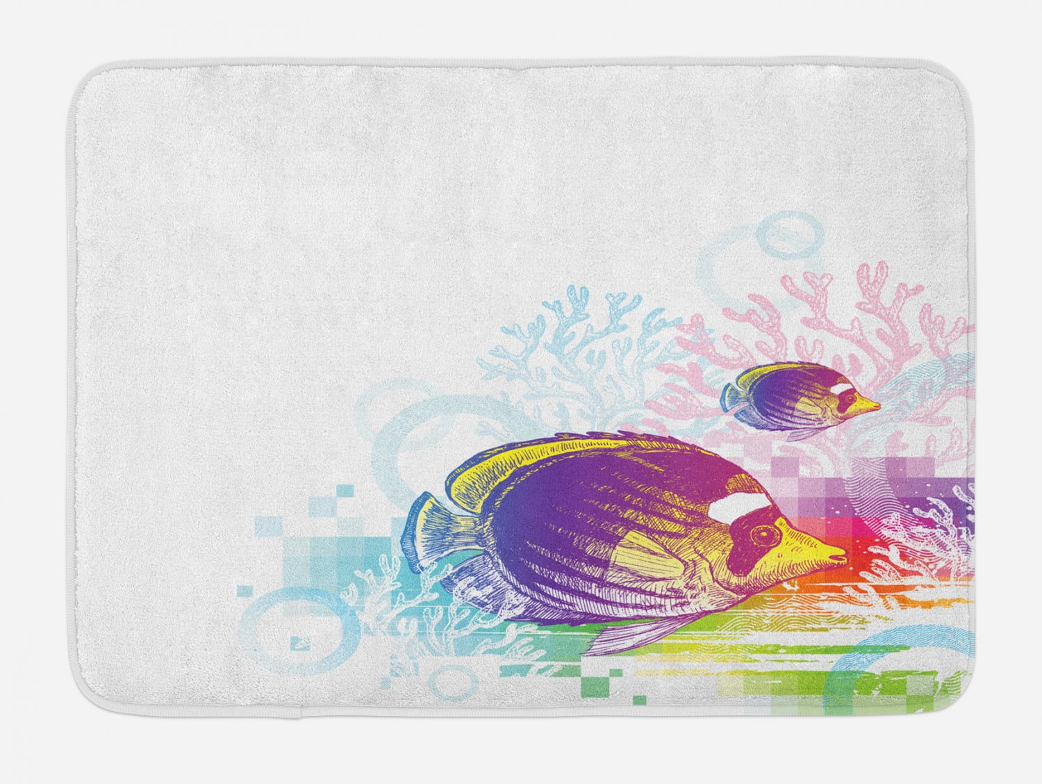 Tropical Animals Bath Mat, Colorful Squids Surrounded by Algae Swimming ...