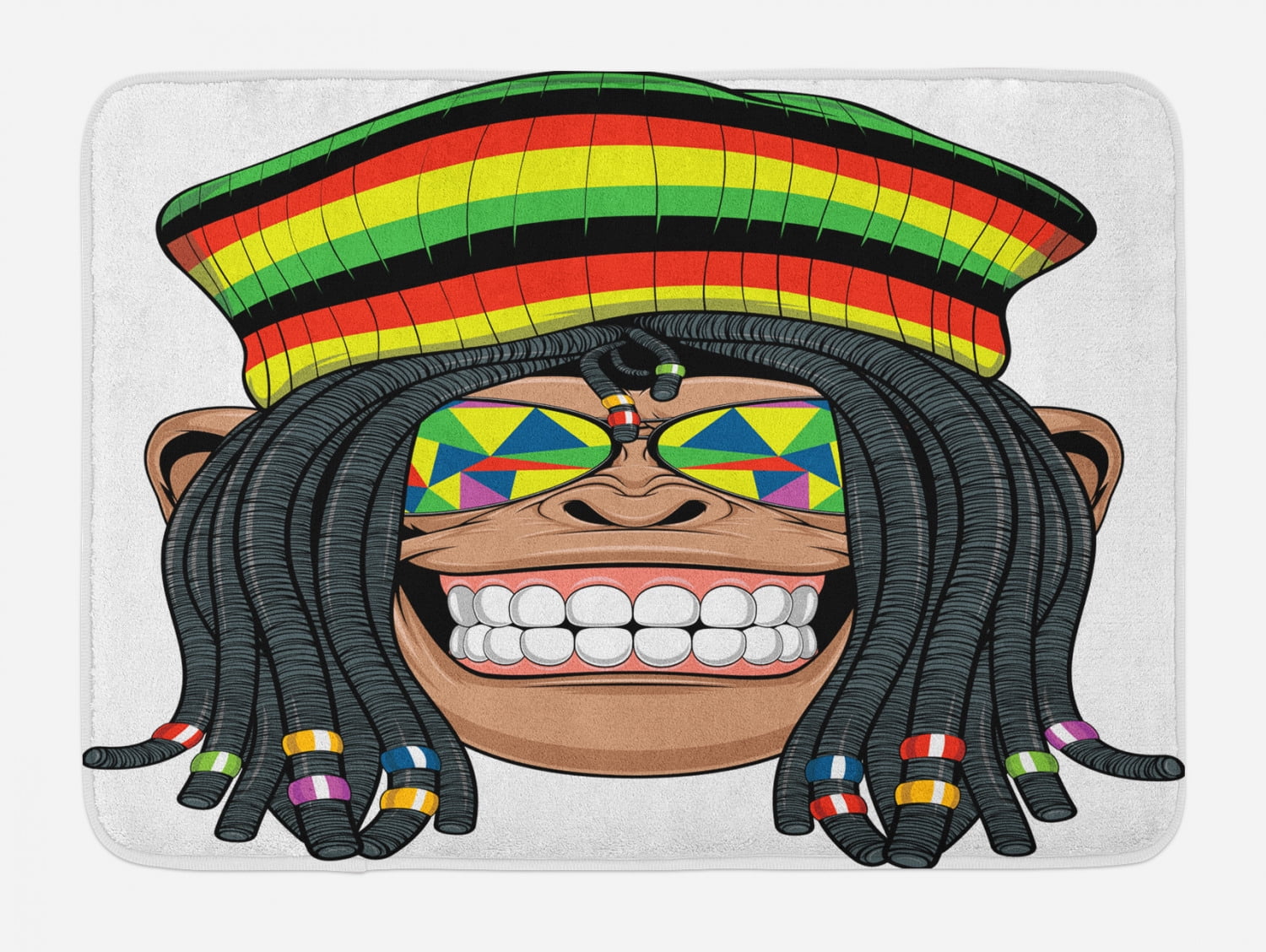 Tropical Animals Bath Mat, Portrait of Chimpanzee with Dreadlocks and ...