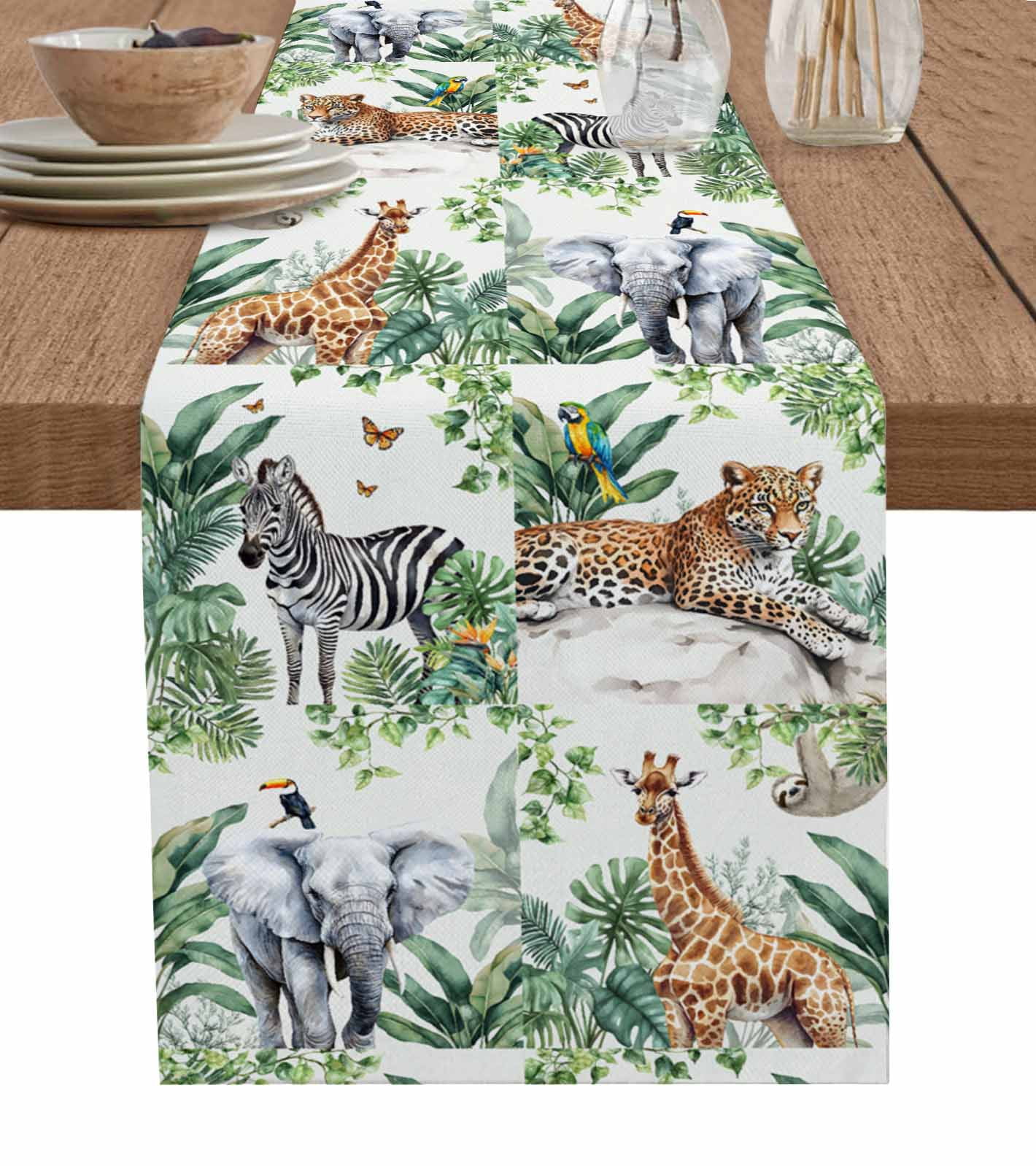 Tropical Animals Table Runner 72 Inches, Summer Elephant Giraffe ...