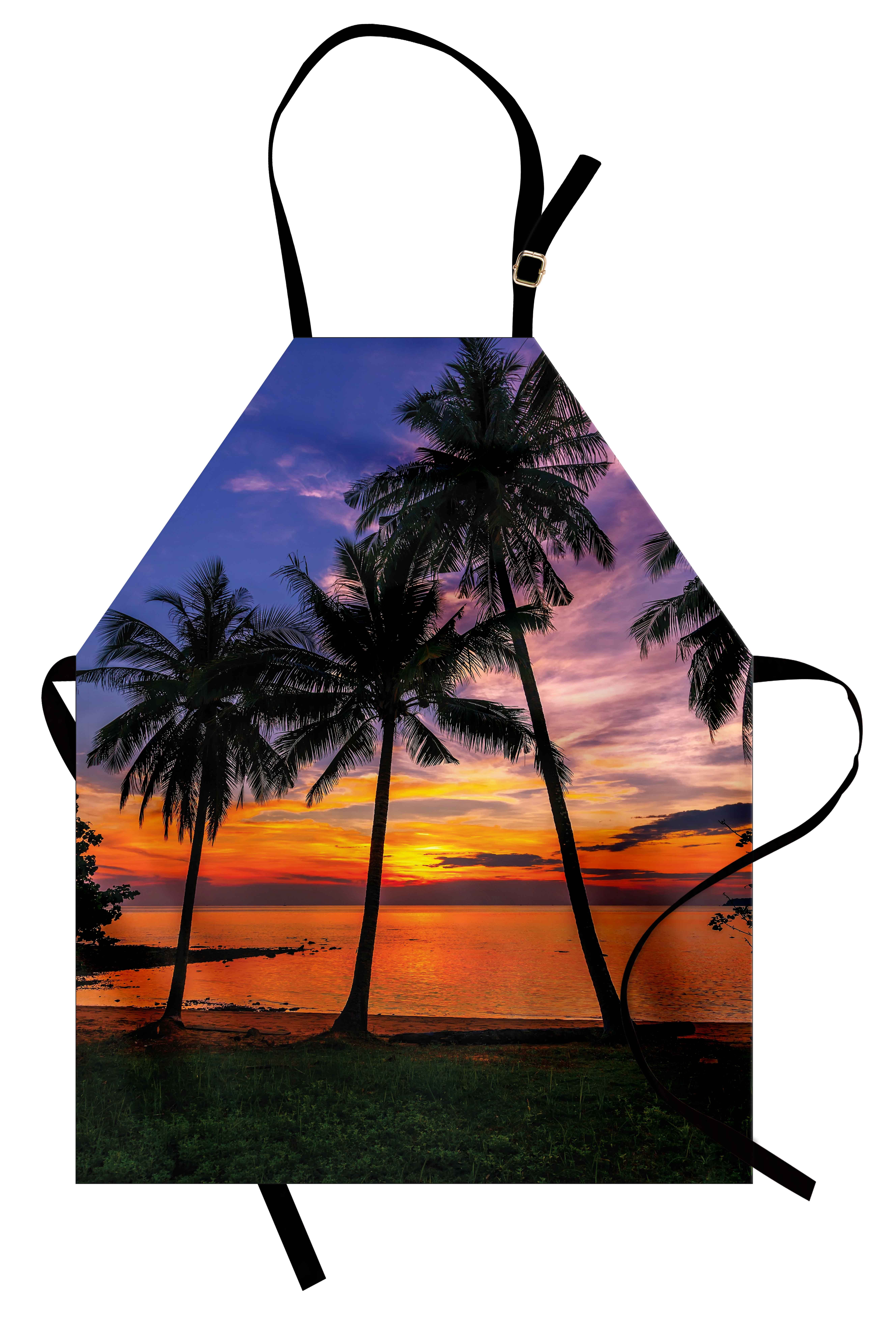 Tropical Apron, Exotic Palm Trees Pattern with Beach and Ocean Sunset ...
