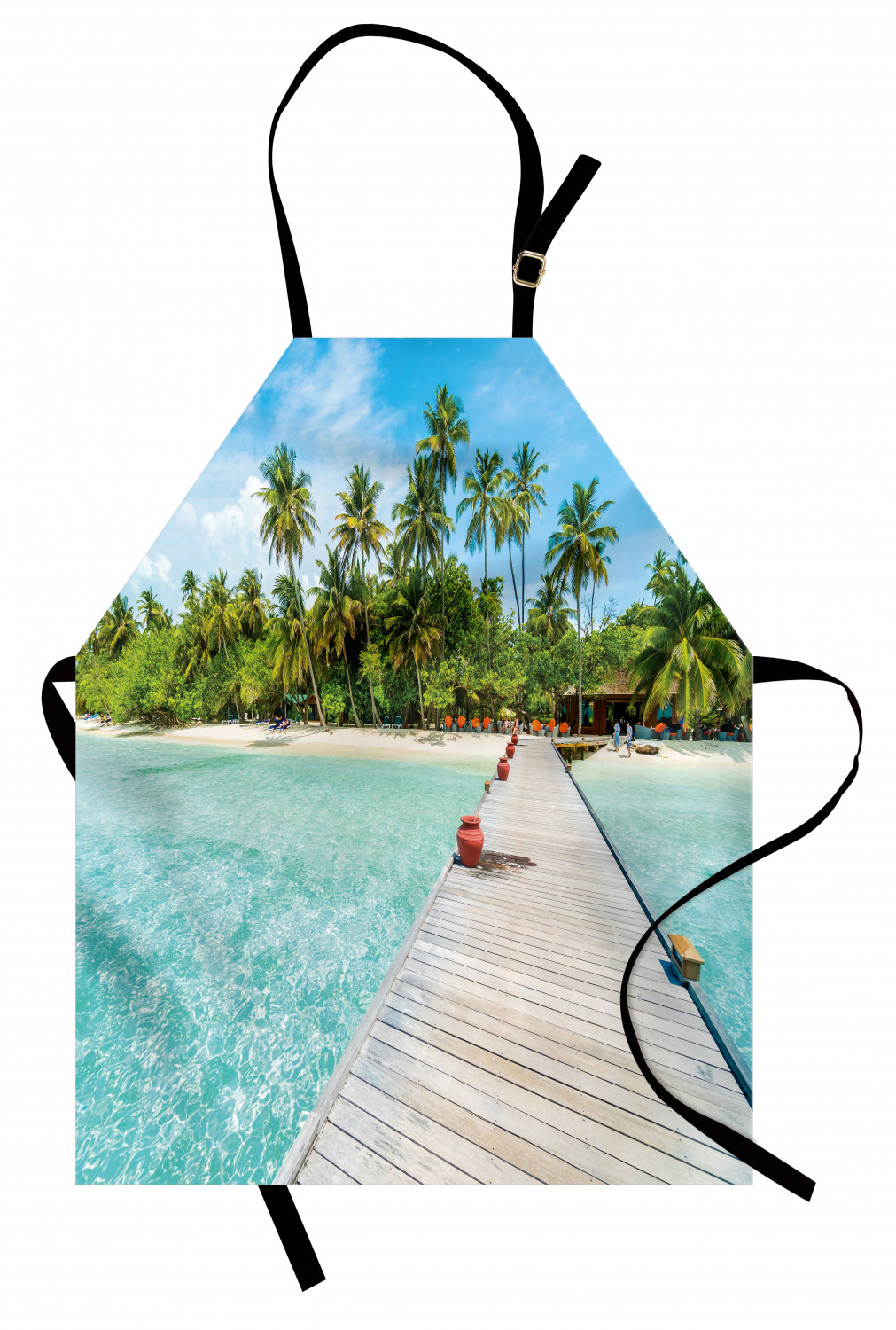 Tropical Apron Maldives Island with Beach Wooden Deck Palms Exotic ...