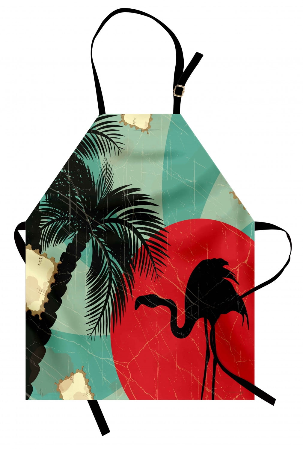 Tropical Apron Retro Style Grunge Hawaiian Composition with Flamingo ...