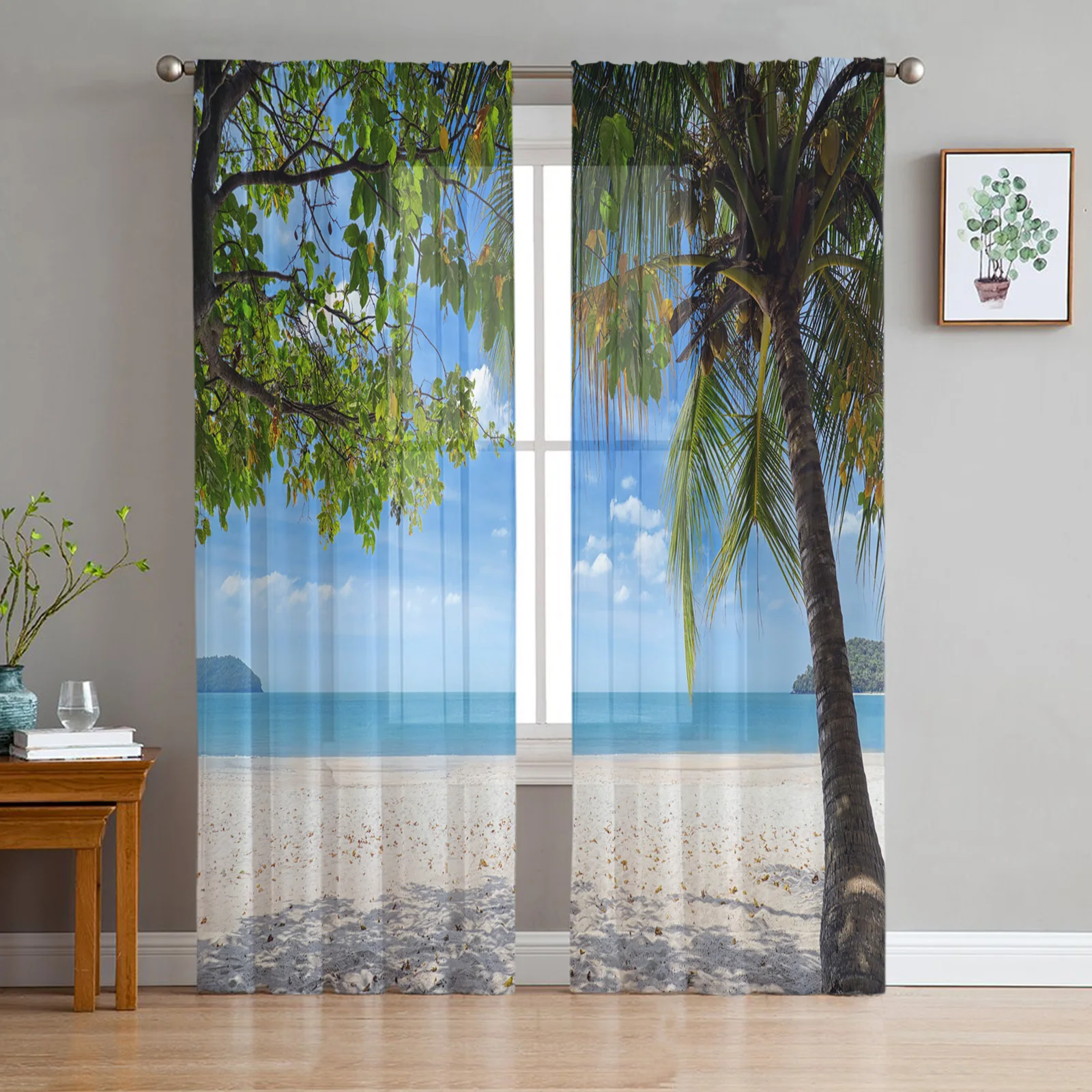 Tropical Arbor Pirate Ship Plank Tulle Window Curtains Living Room ...