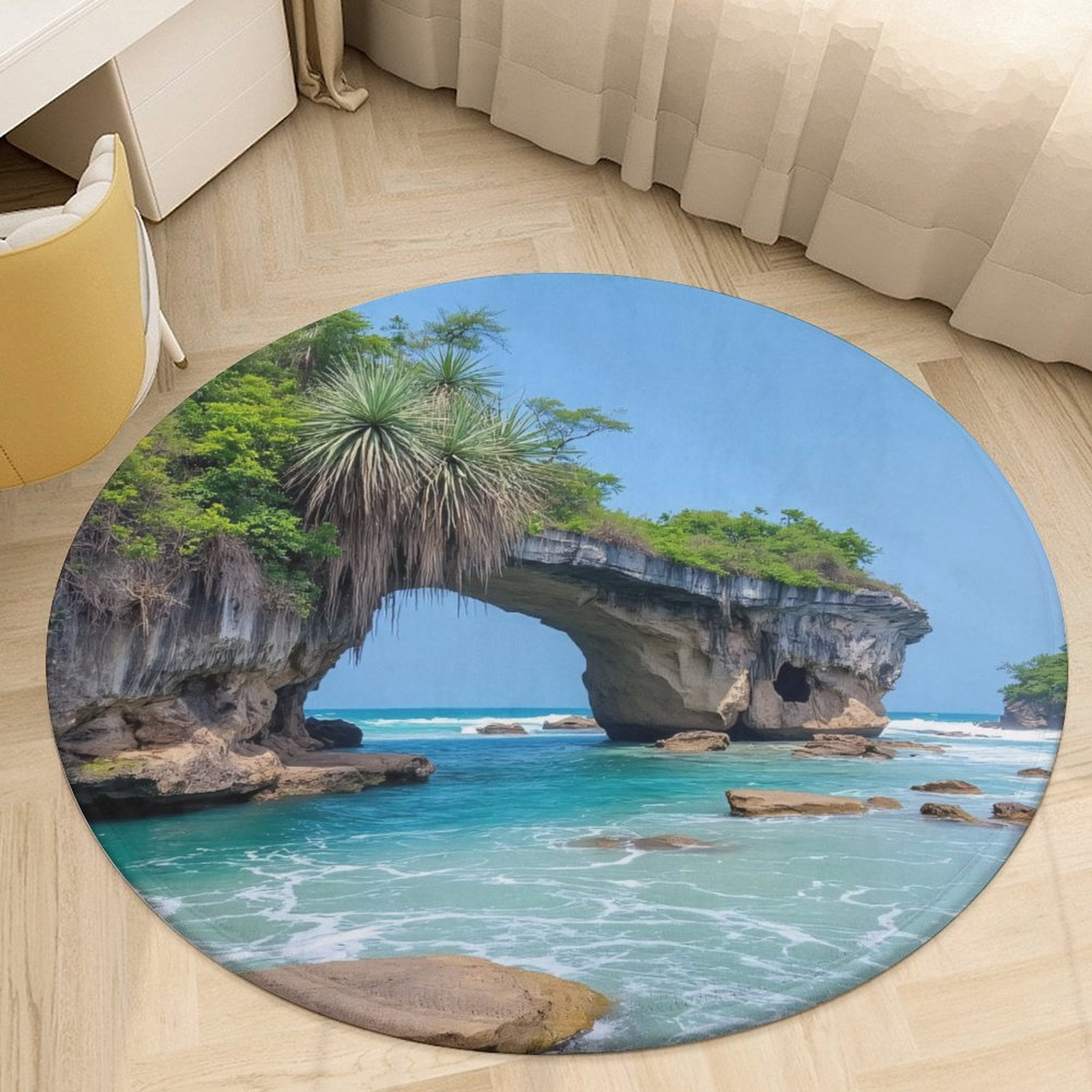 Tropical Archway Beach Round Area Rugs for Bedroom Living Room, 4FT ...