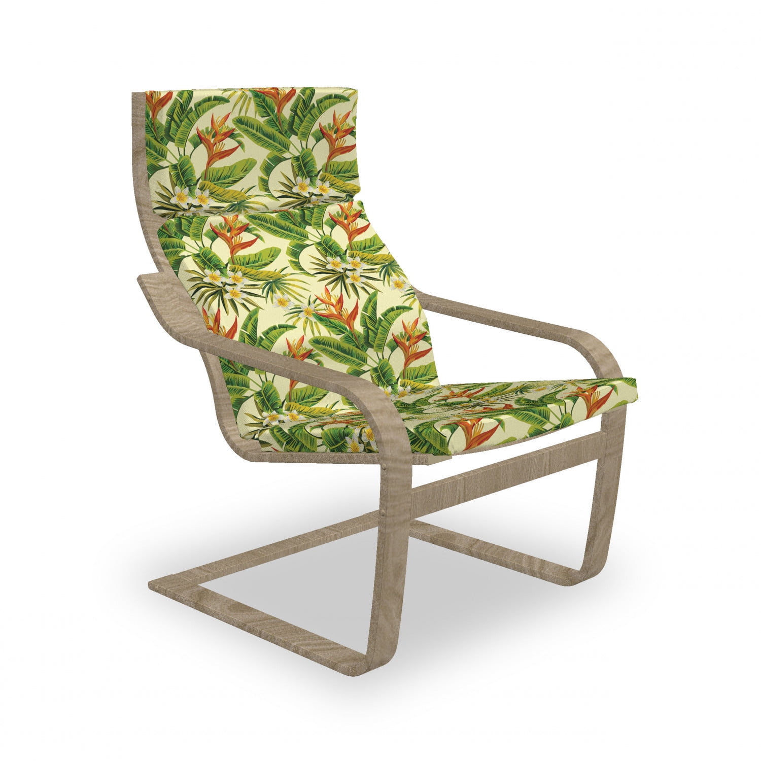 Tropical Armchair Pad and Slipcover, Exotic Plumeria Flowers and Palm ...